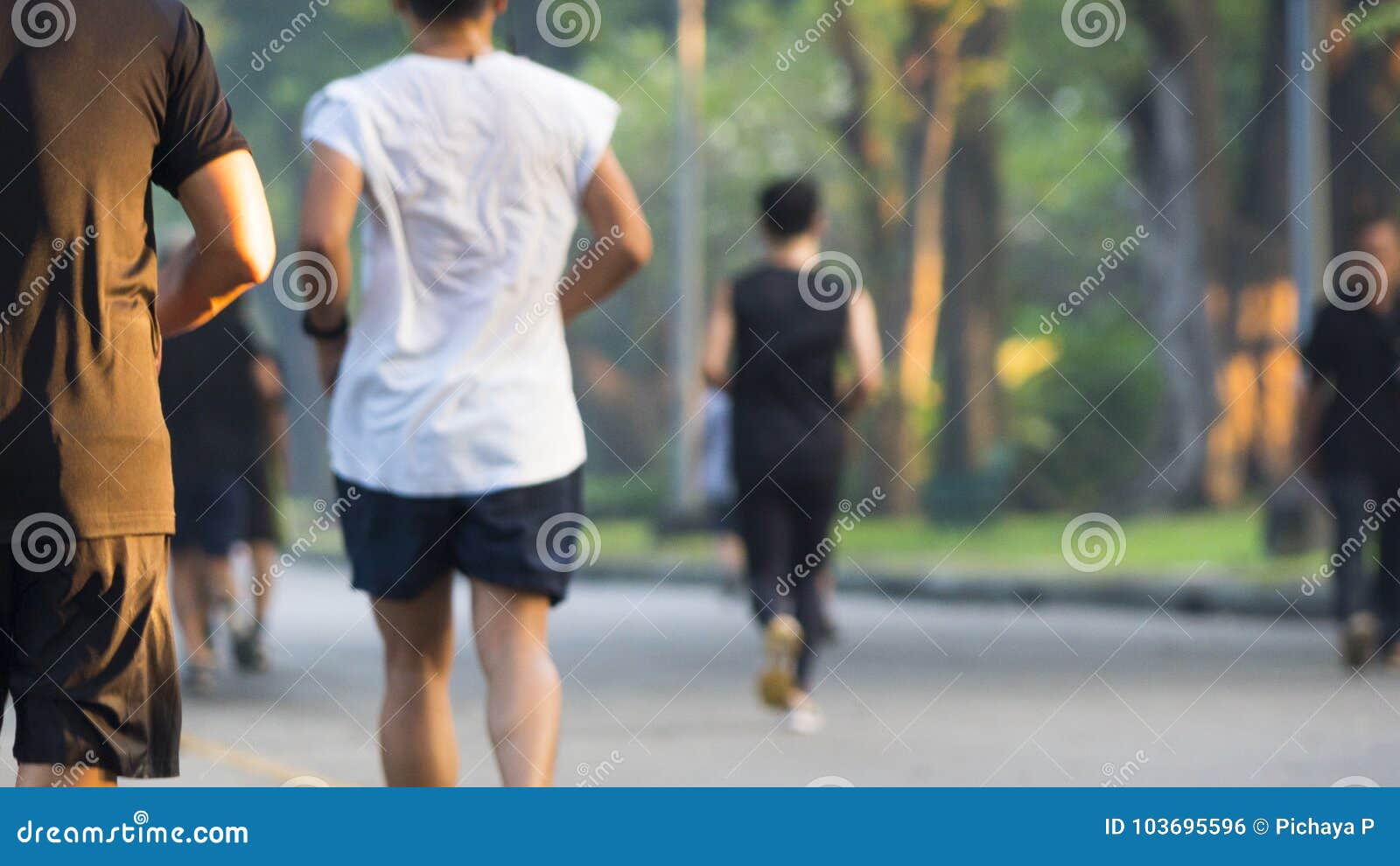 Behind View of Back of People Run at Tree Garden Stock Photo - Image of ...