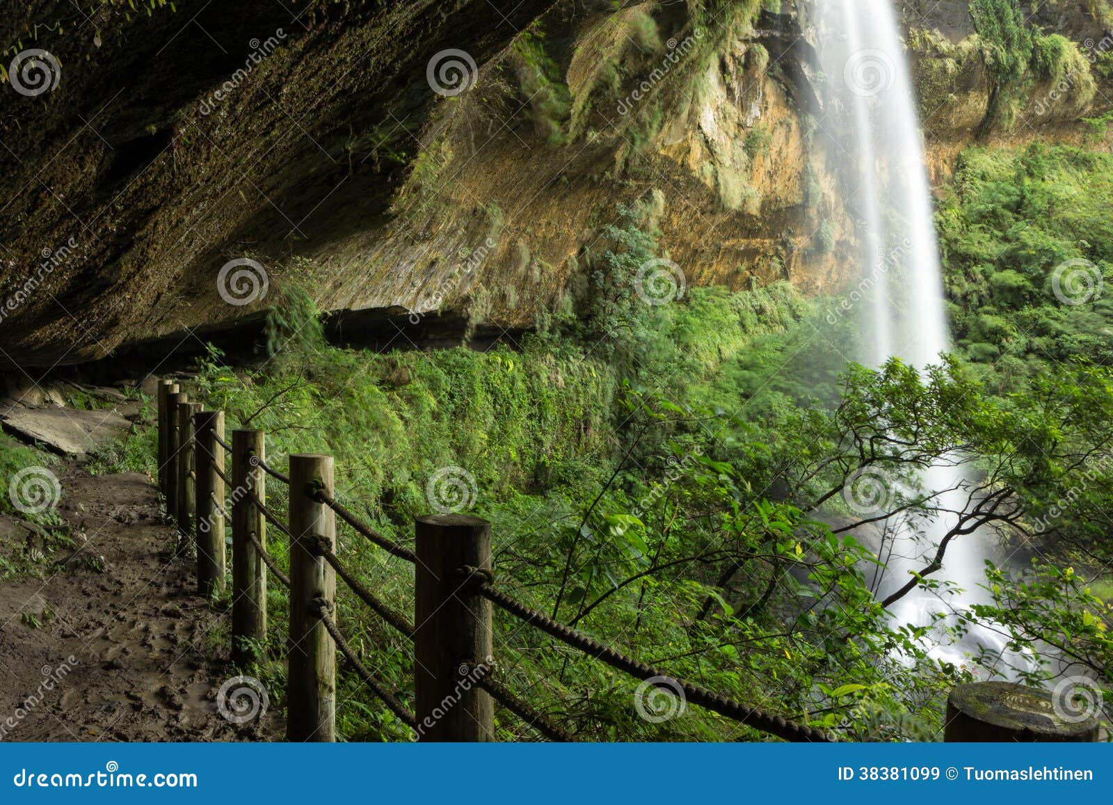 Behind Waterfall in a Hole Under a Cliff Stock Image - Image of crag ...