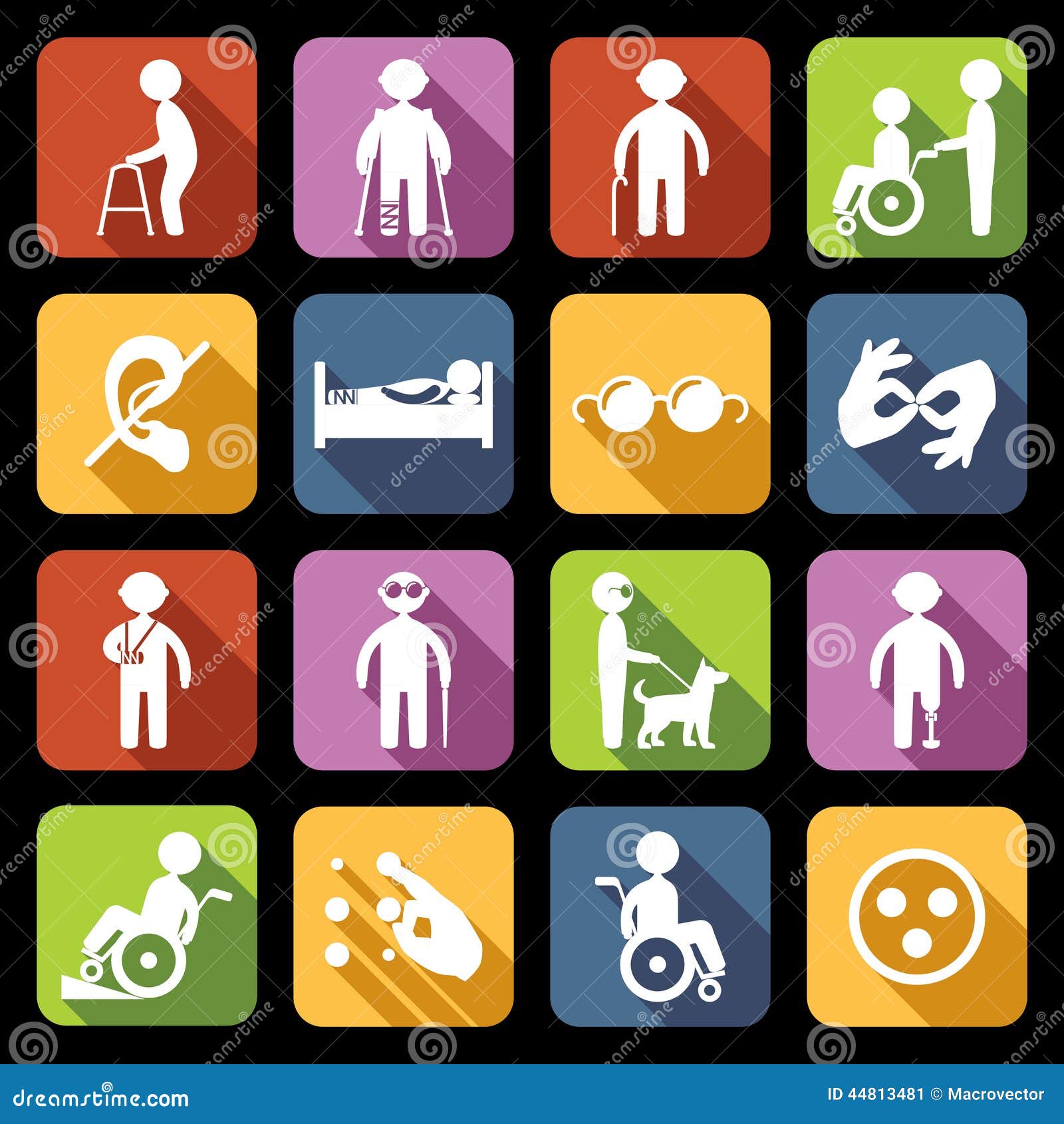 Behinderte Ikonen Eingestellte Ebene Vektor Abbildung - Illustration ...