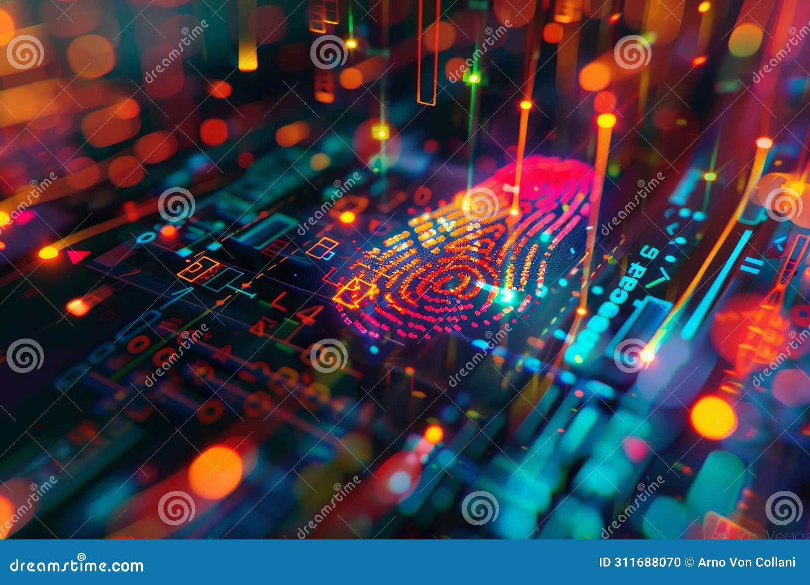 Cyber Fingerprint: Futuristic Biometric Security Display with Vibrant ...