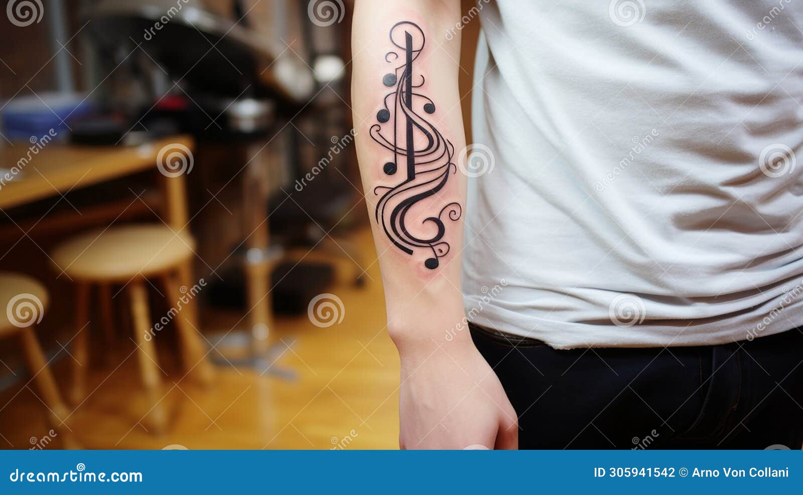 Harmony Inked: Expressive Music Notes Tattoo on an Artistic Arm Stock ...
