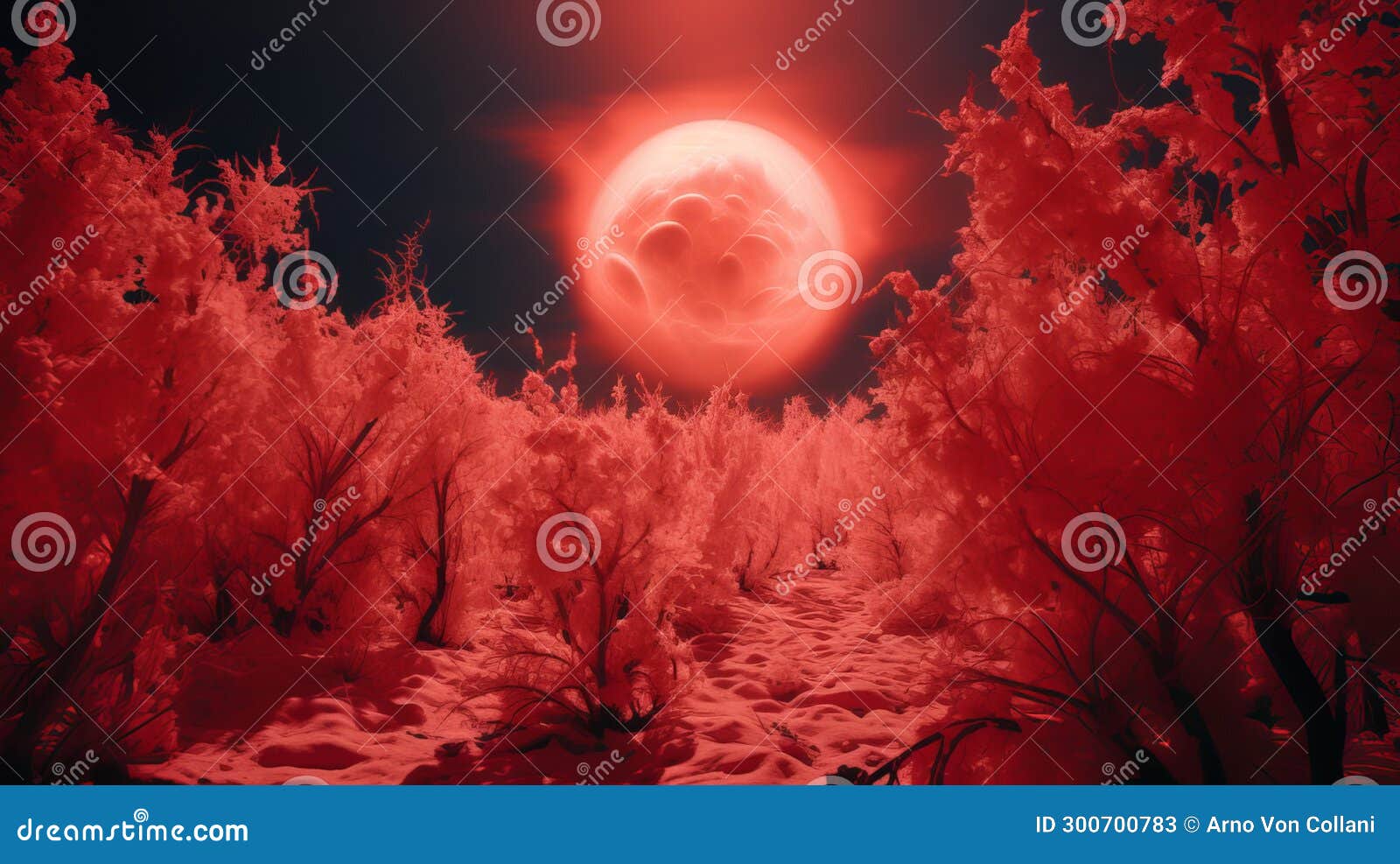 Crimson Canopy: Enchanting Full Moon Night on Exotic Exoplanet Stock ...