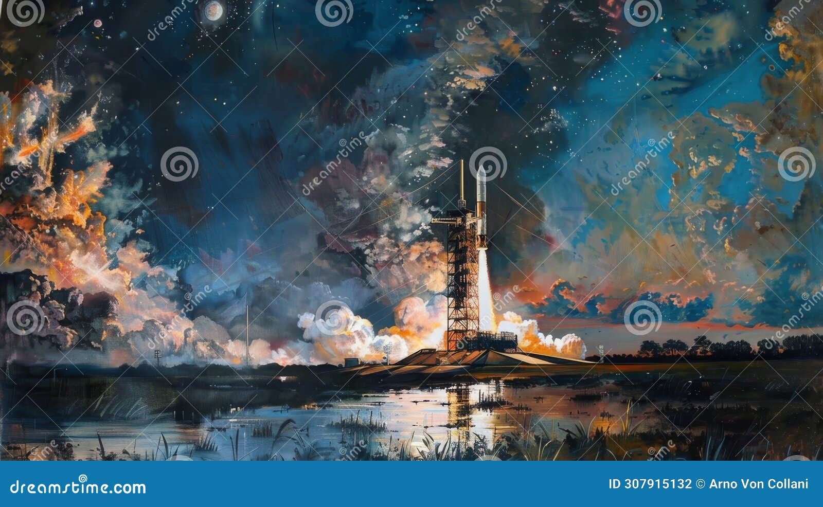 Apollo 13 Liftoff: a Historic Moment Captured in Paint Stock ...