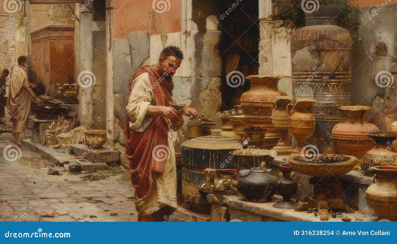 Ancient Rome Market: Pottery Vendor Displaying Fine Earthenware Stock ...