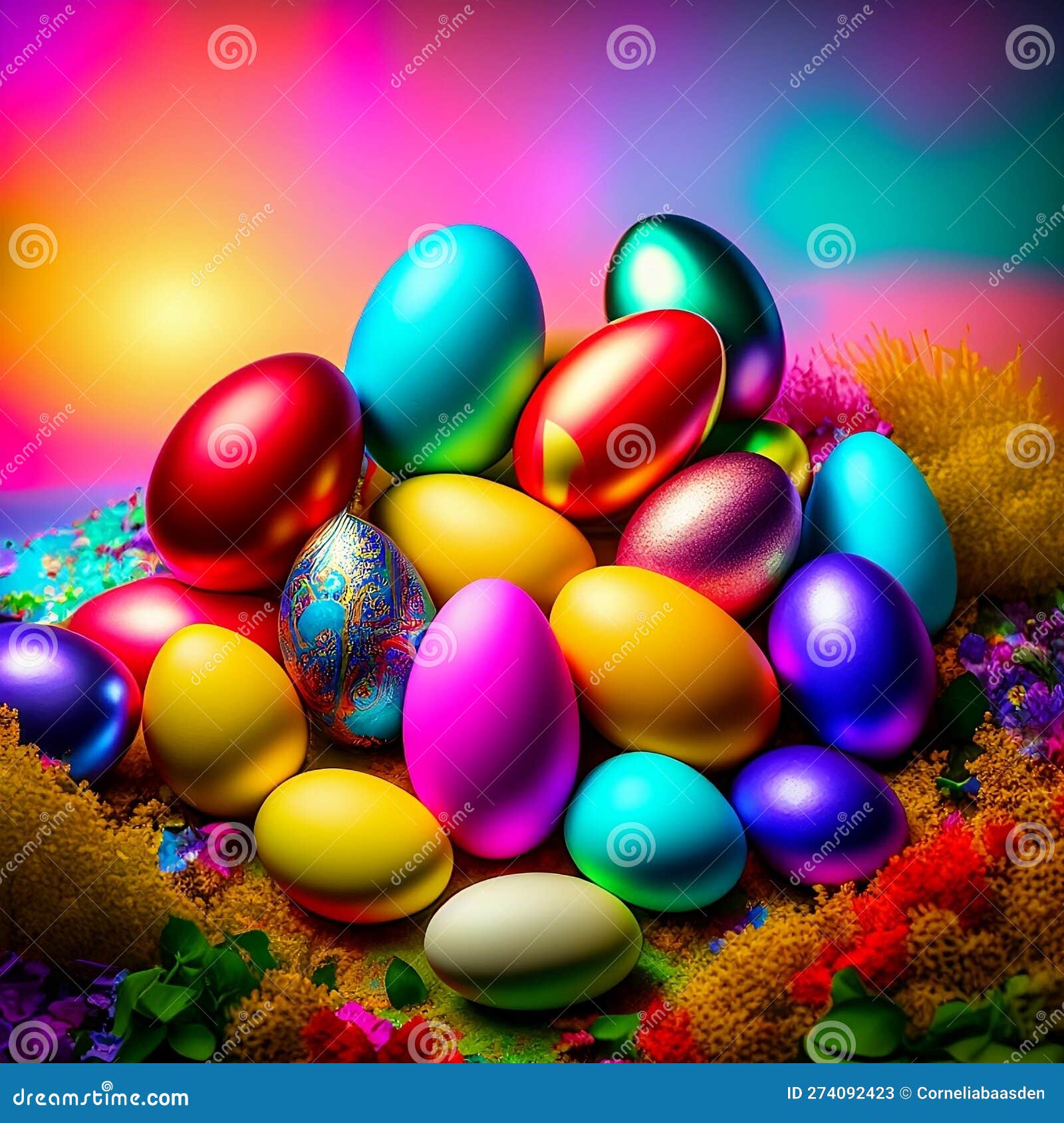 Neon Easter Egg Bonanza - AI Generated Illustration Stock Illustration ...
