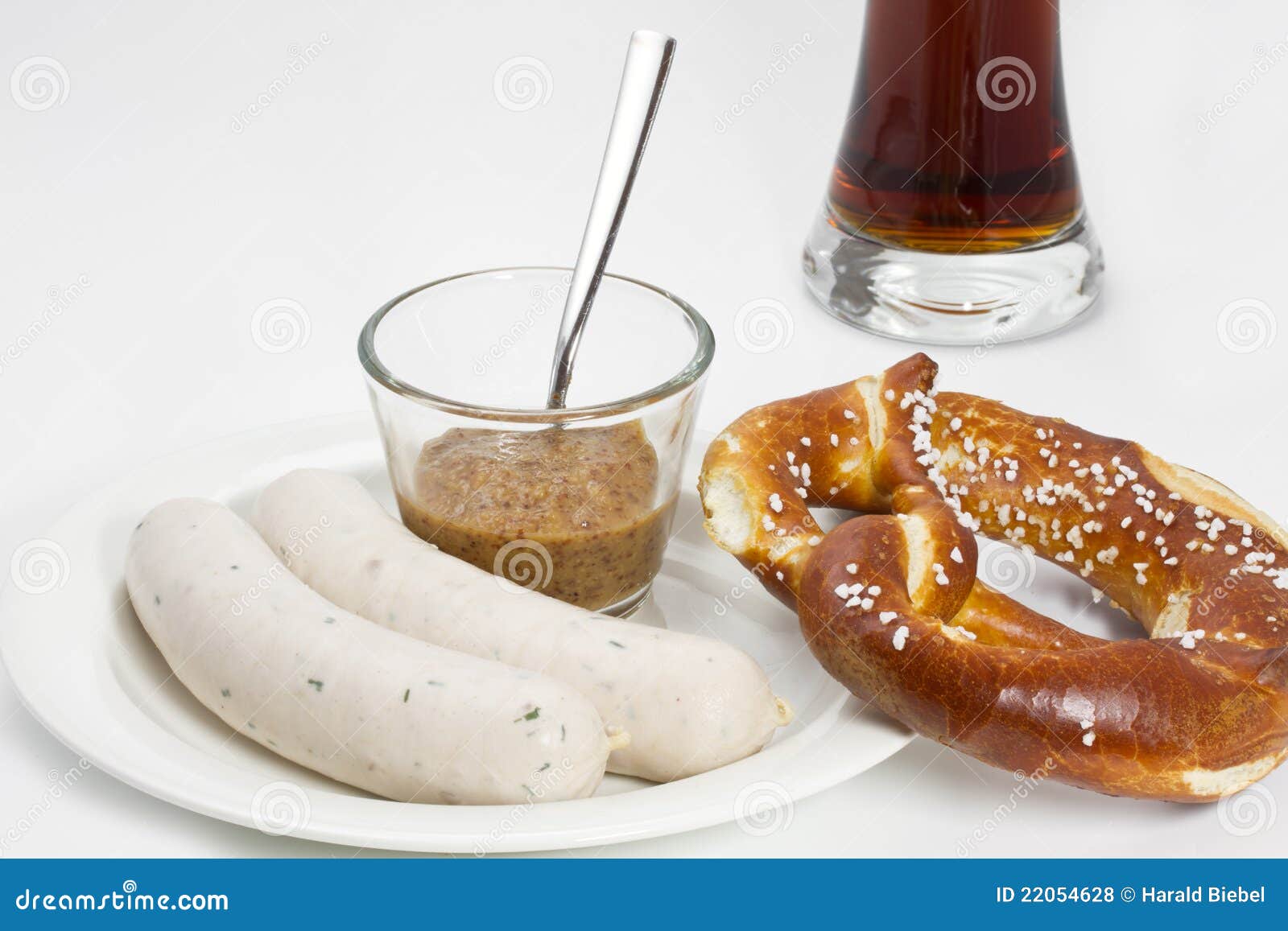 Beierse Witte Worst, Pretzel En Mosterd Stock Foto - Image of voedsel, pretzel: 22054628
