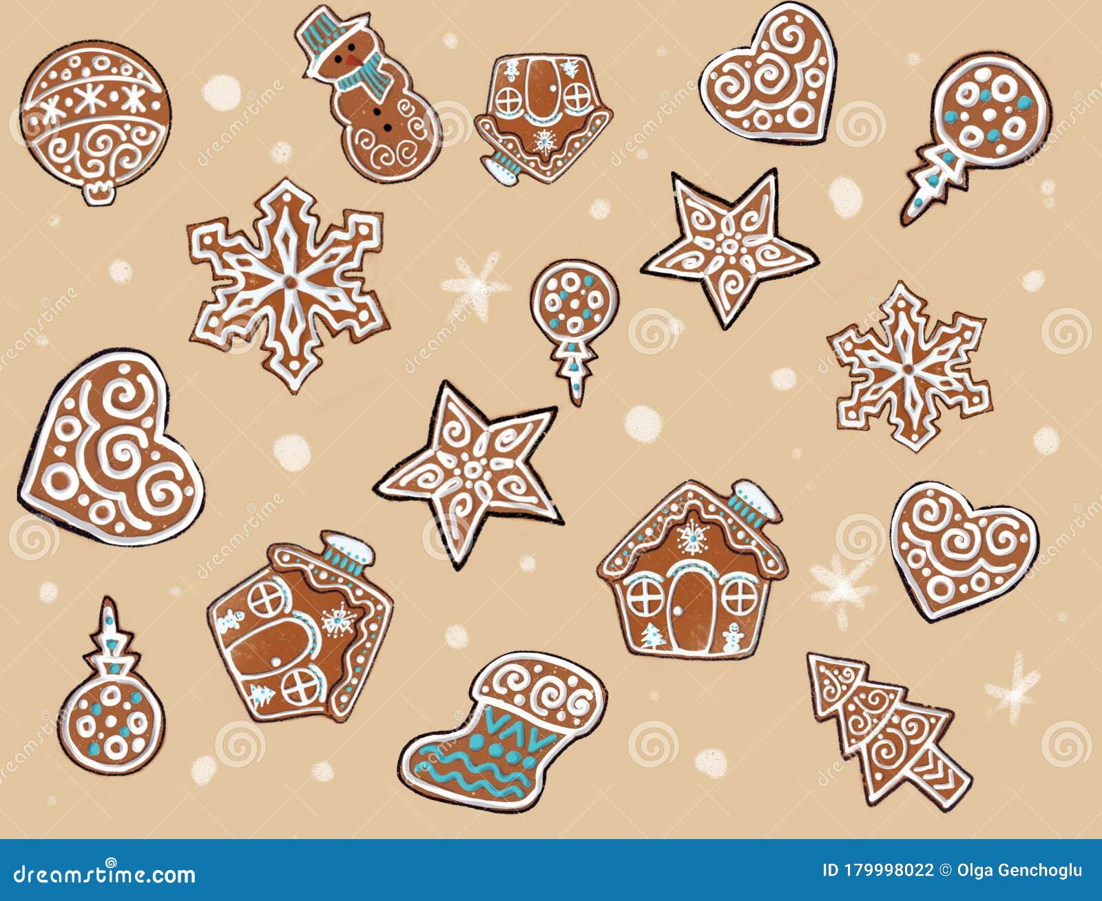 Beige Cookies In Gingerbread Man Shapes Seamless Doodle Pattern. Winter ...