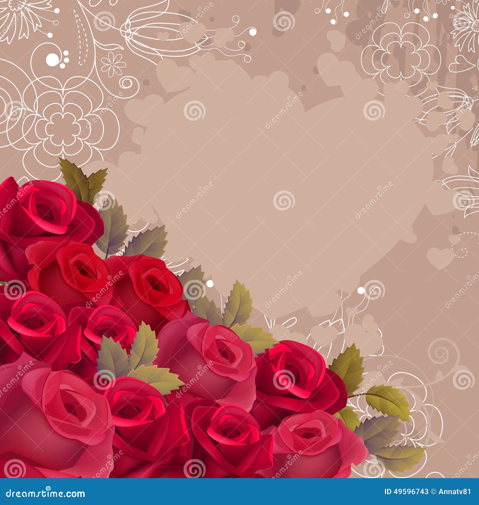 Beige Background with Realistic Red Roses Stock Vector - Illustration ...