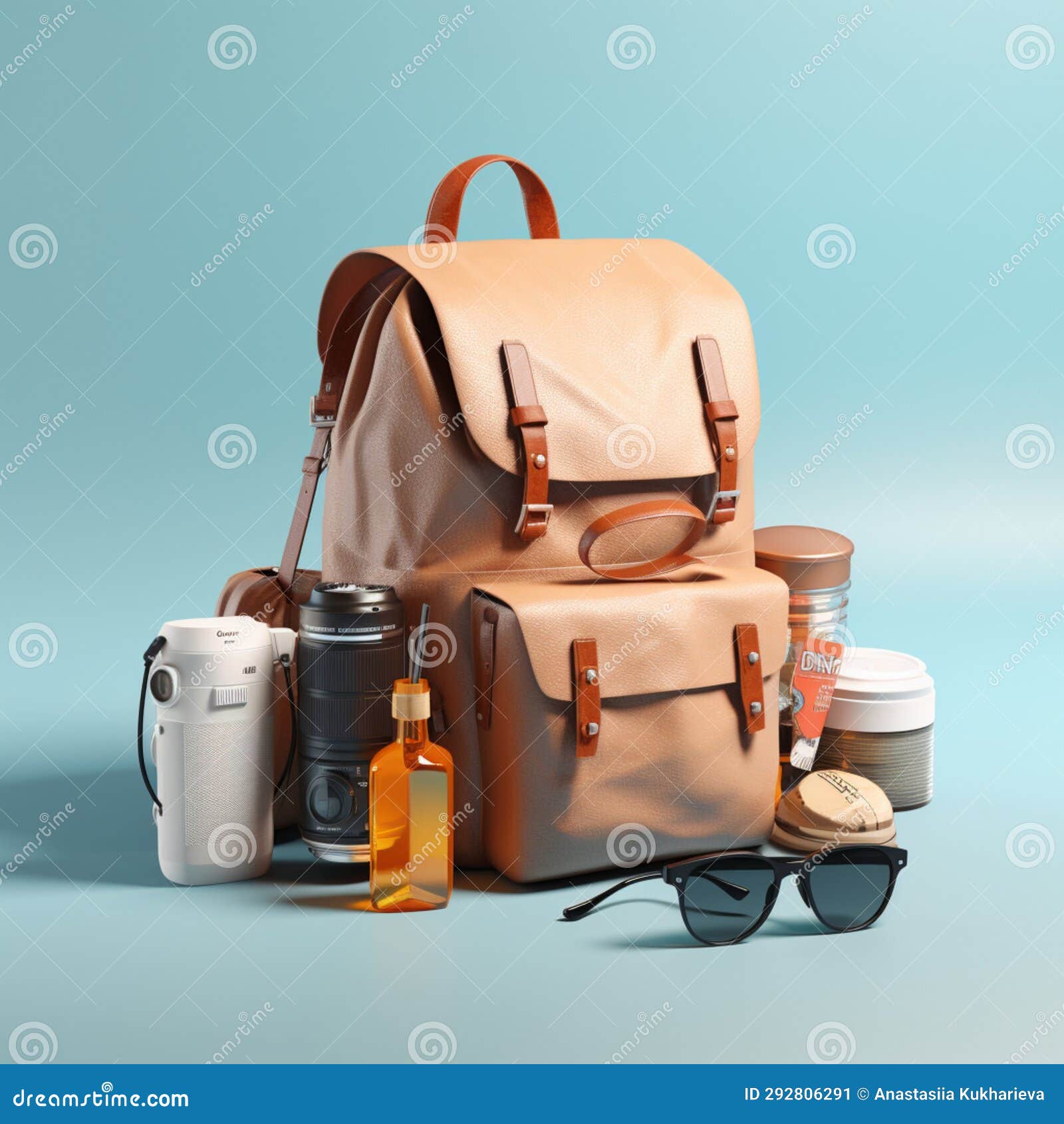 Beige Backpack on Blue Background Stock Illustration - Illustration of ...