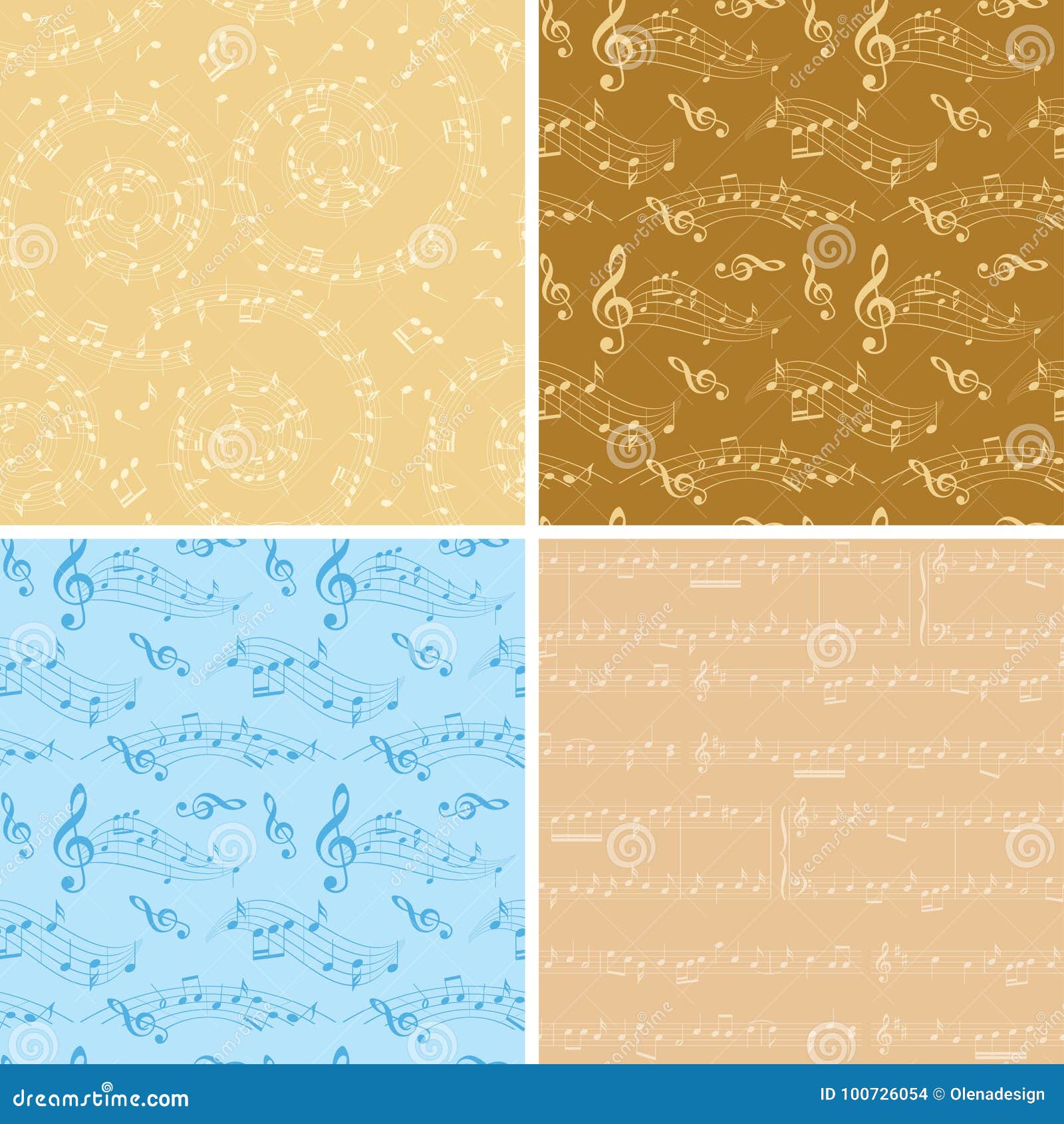 Beige and Blue Vector Backgrounds - Seamless Patterns with Music Stock ...