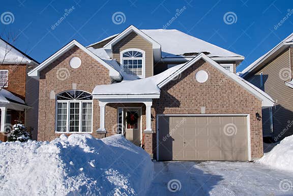 Beige Brick House in Winter Stock Photo - Image of brick, upscale: 3954996