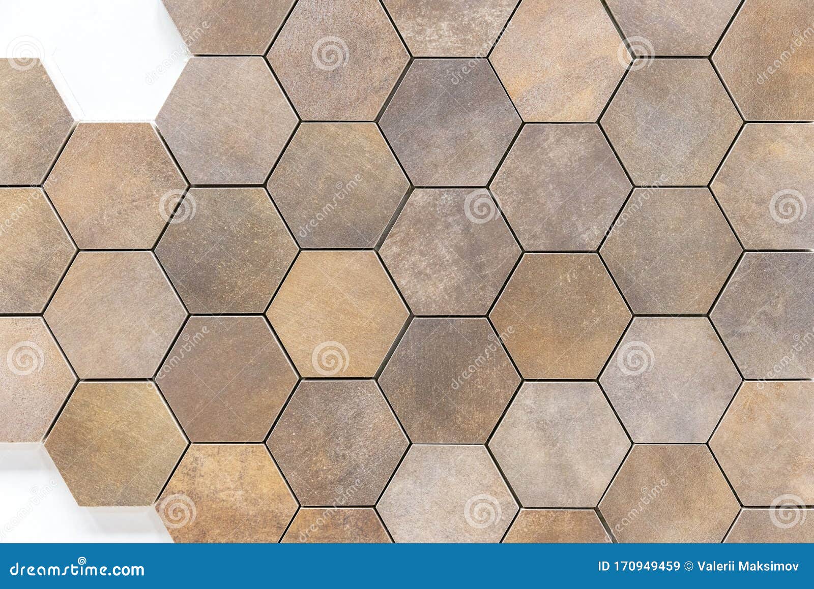Beige-and-brown Ceramic Tile in the Form of Honeycombs. Hexagonal Floor ...