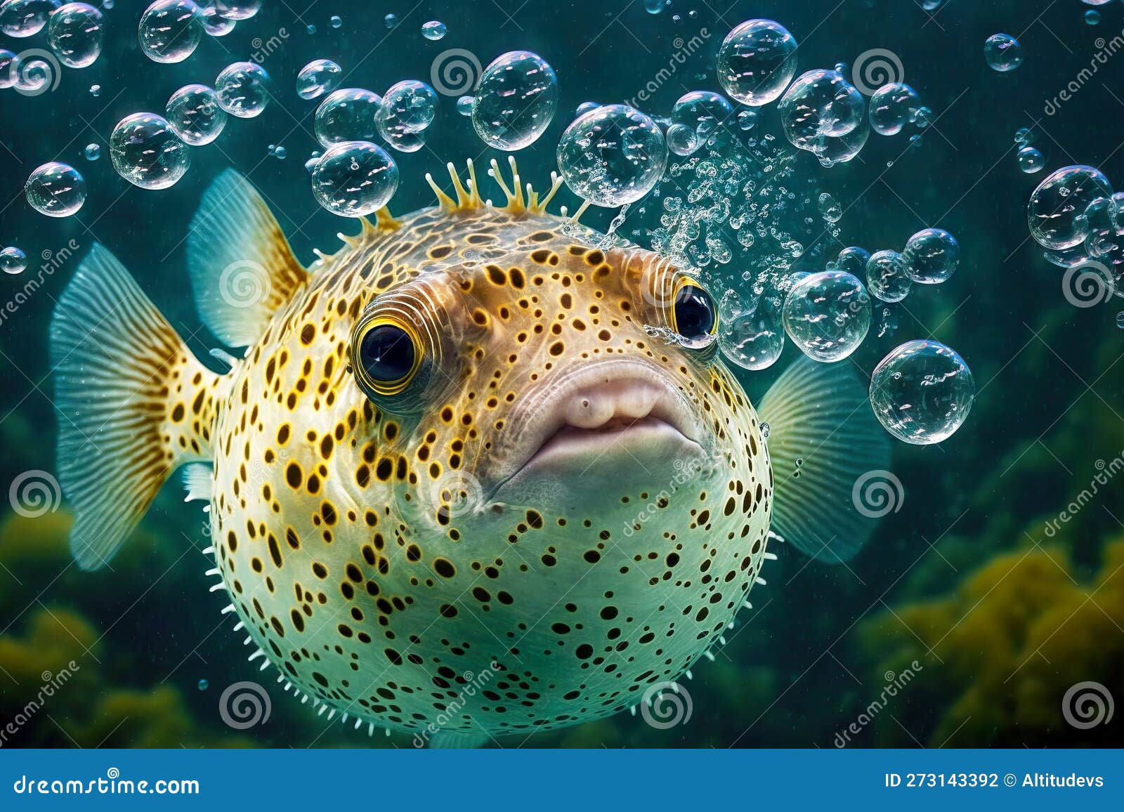 Beige Brown Puffer Fish with Large Eyes on Seabed Stock Illustration ...