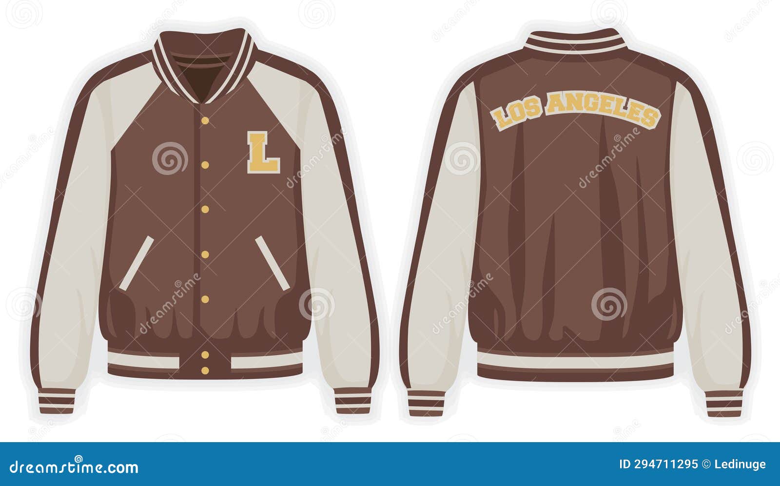 Beige Brown Varsity Jacket Front and Back View Stock Vector ...
