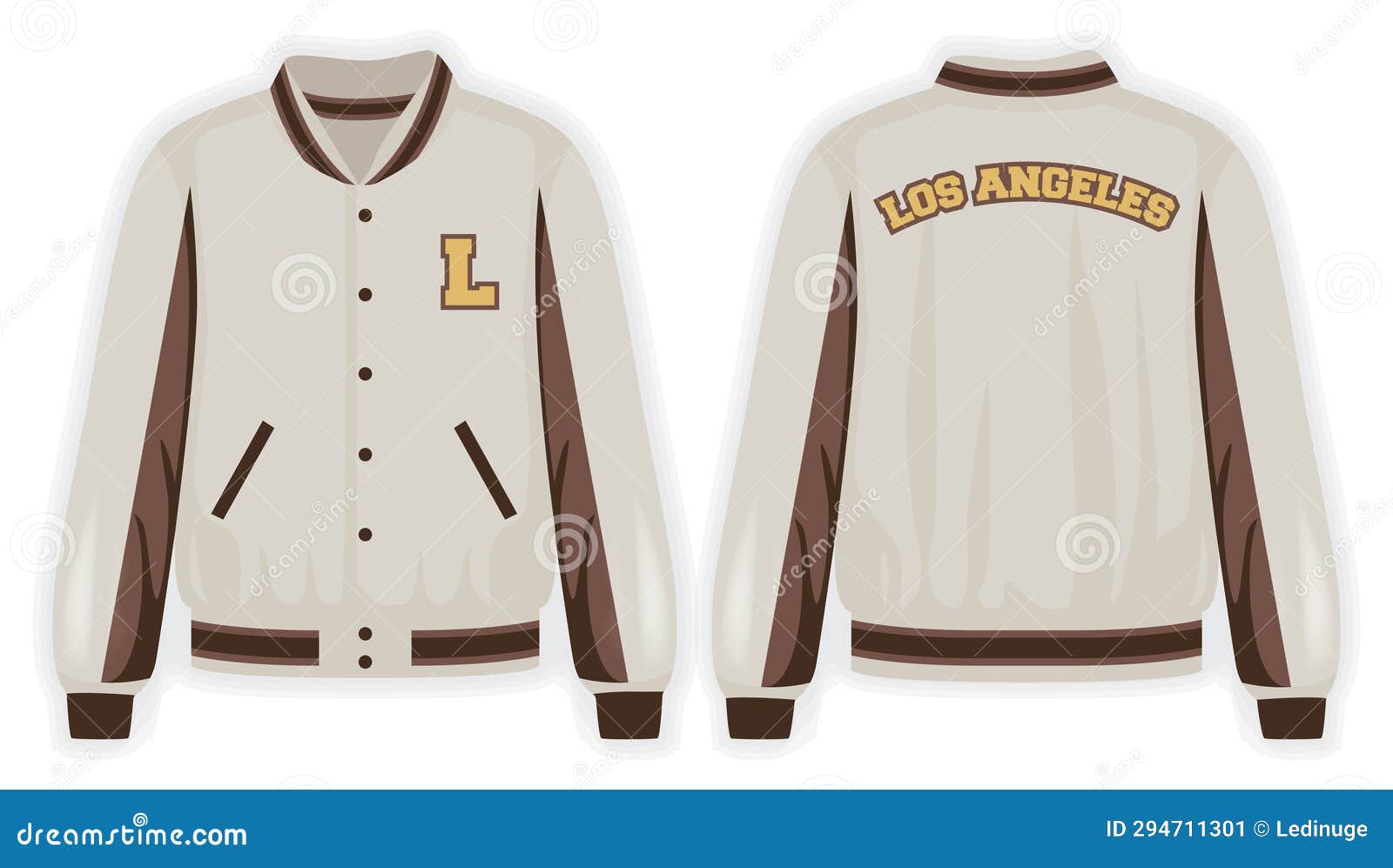 Beige Brown Varsity Jacket Front and Back View Stock Illustration ...