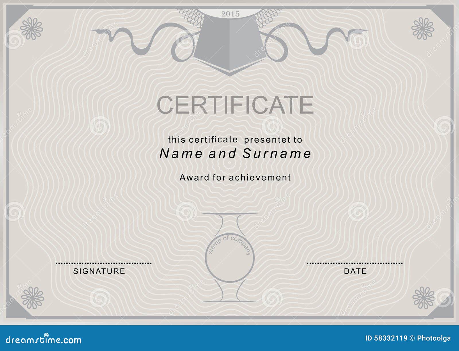 Official Beige Certificate With Brown Realistic Border On White Wall ...