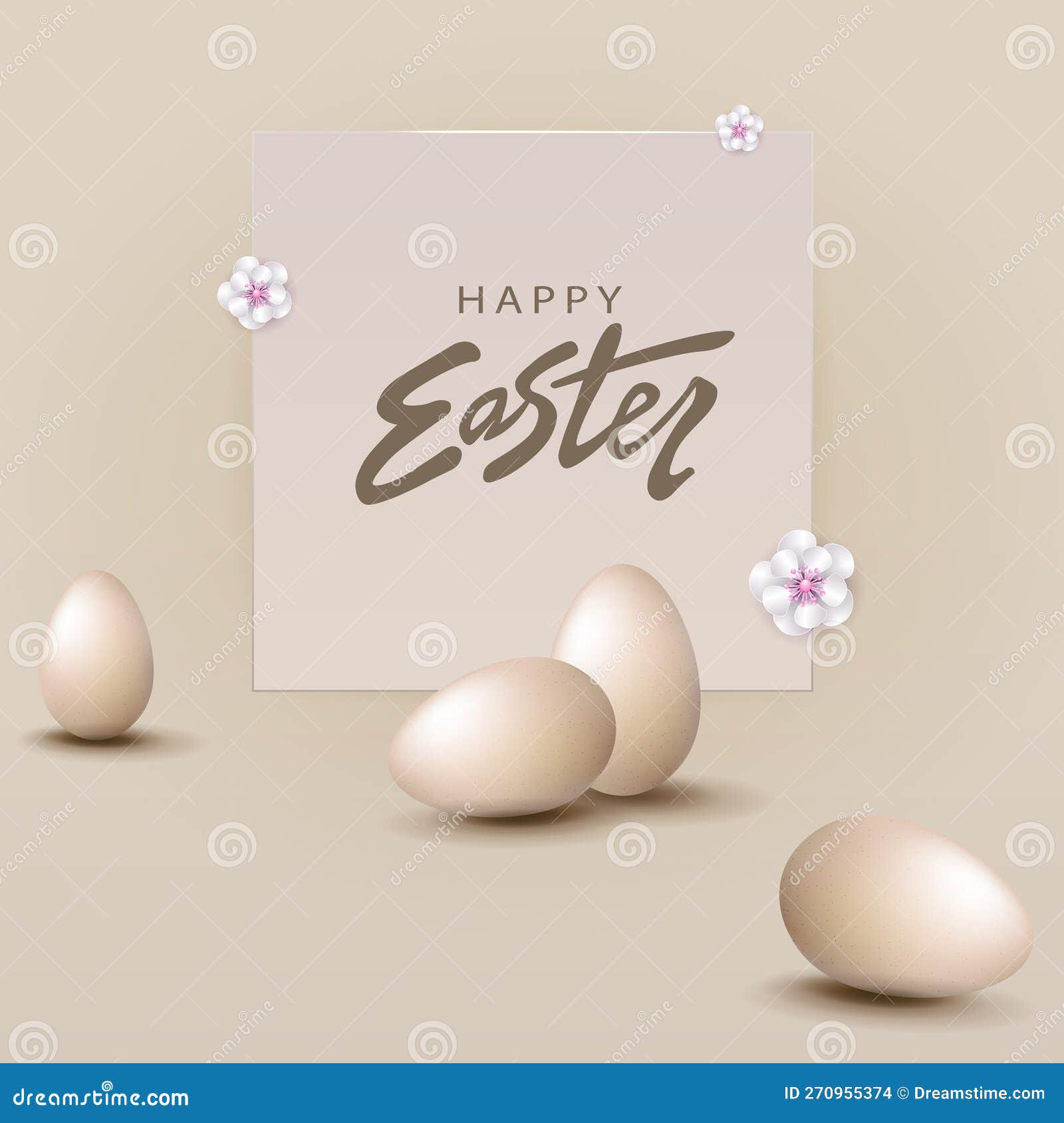 Beige Composition with Easter Eggs and Square Frame Stock Vector ...