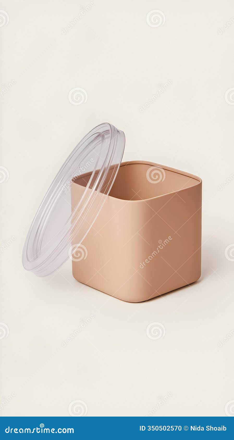 Beige Container with Transparent Lid on Plain White Background ...