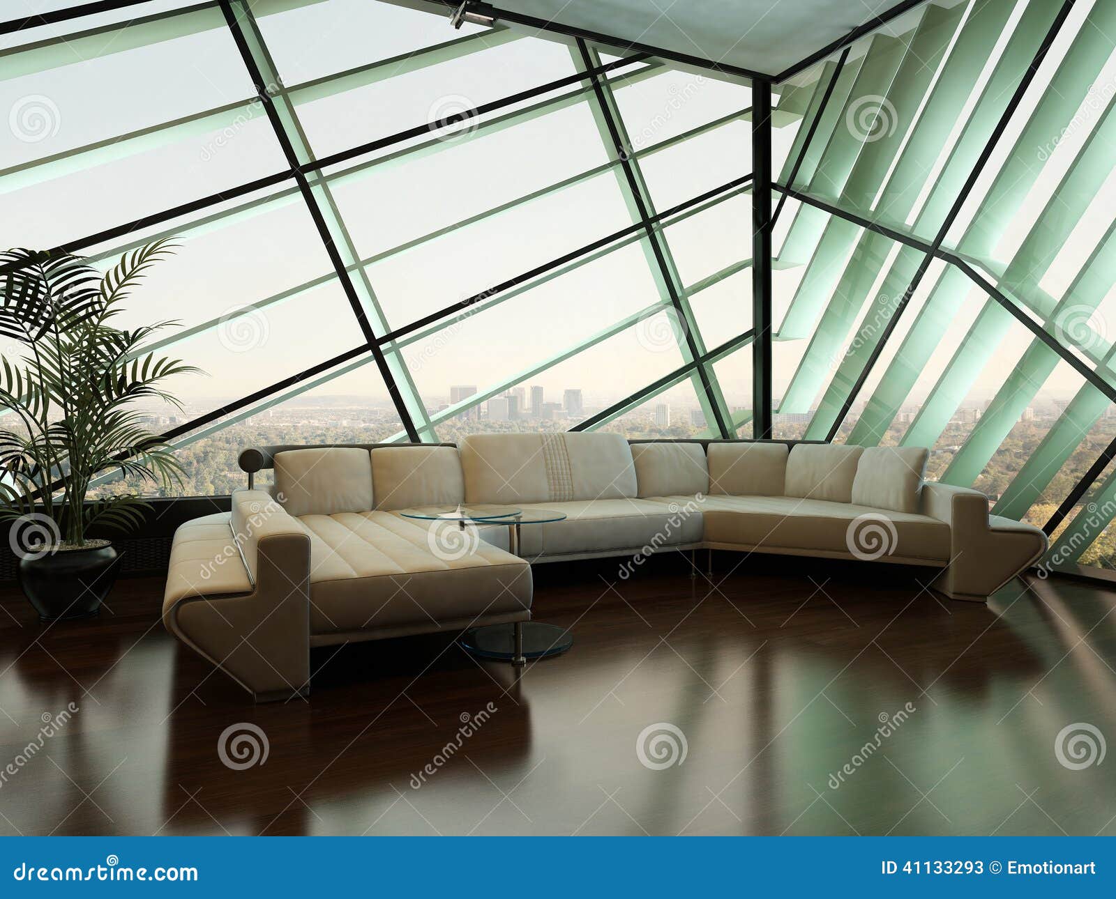 Beige Couch Against Extravagant Design Window Stock Illustration ...