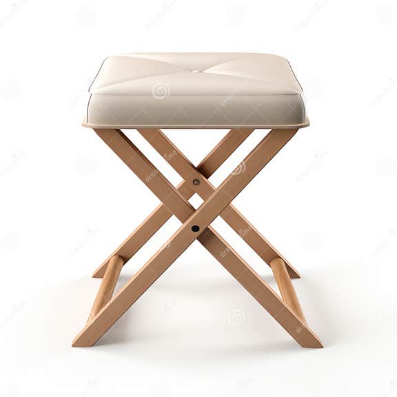Beige Cushioned Folding Stool - Realistic 3d Render Stock Illustration ...