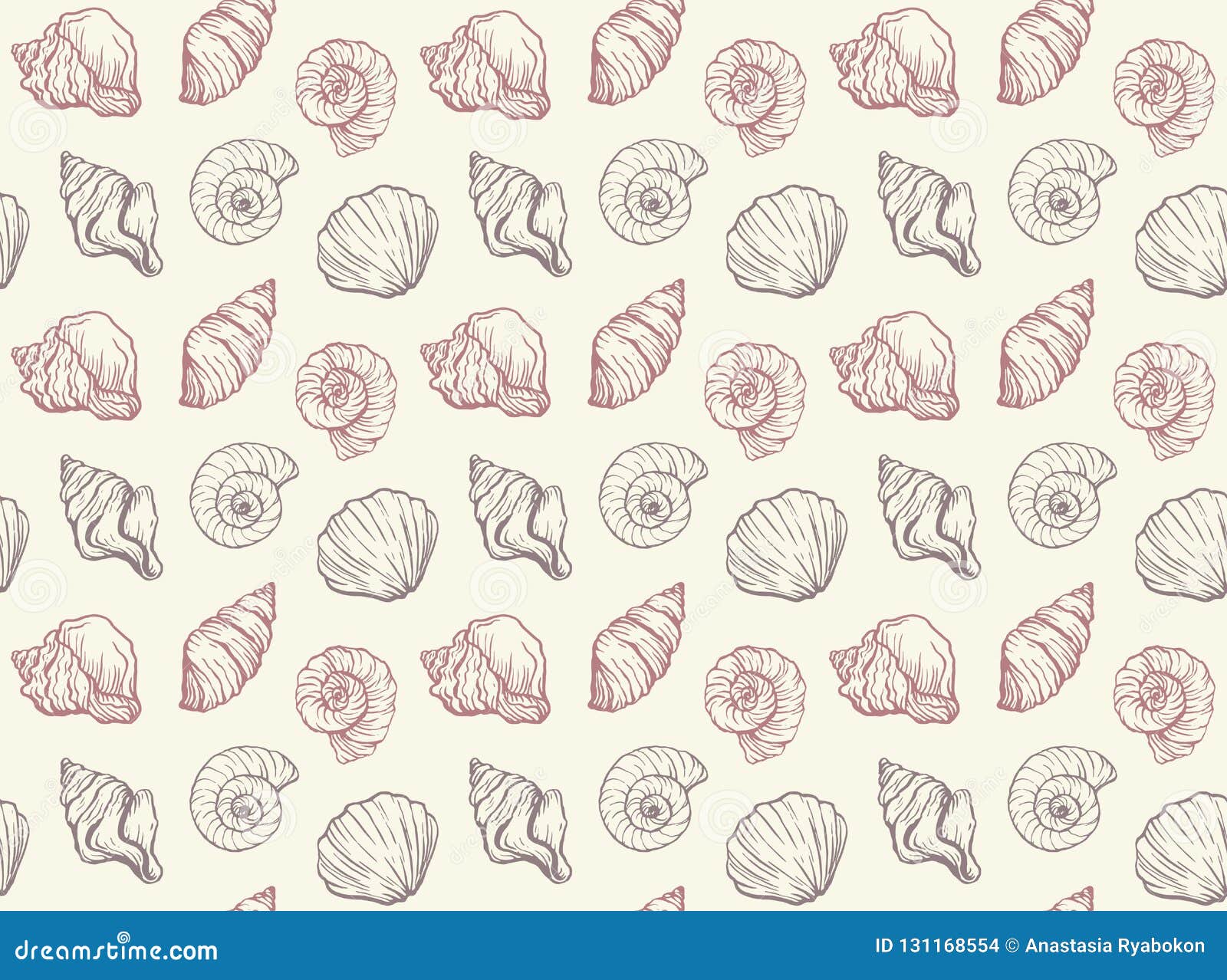 Beige Elegant Pattern of Handdrawn Seashells Stock Vector ...