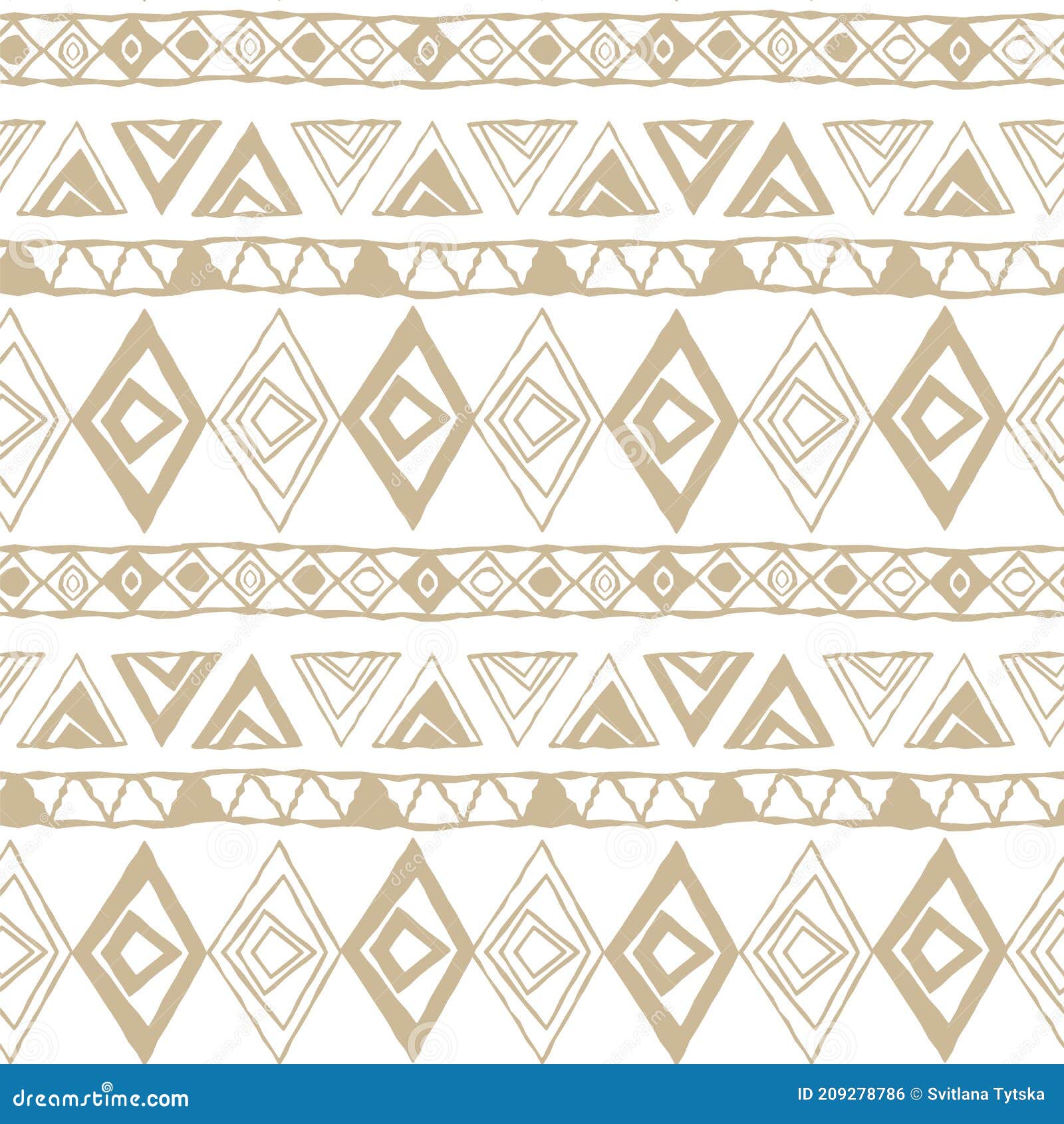 Beige Ethnic Monochrome Abstract Geometric Pattern of Triangles on ...