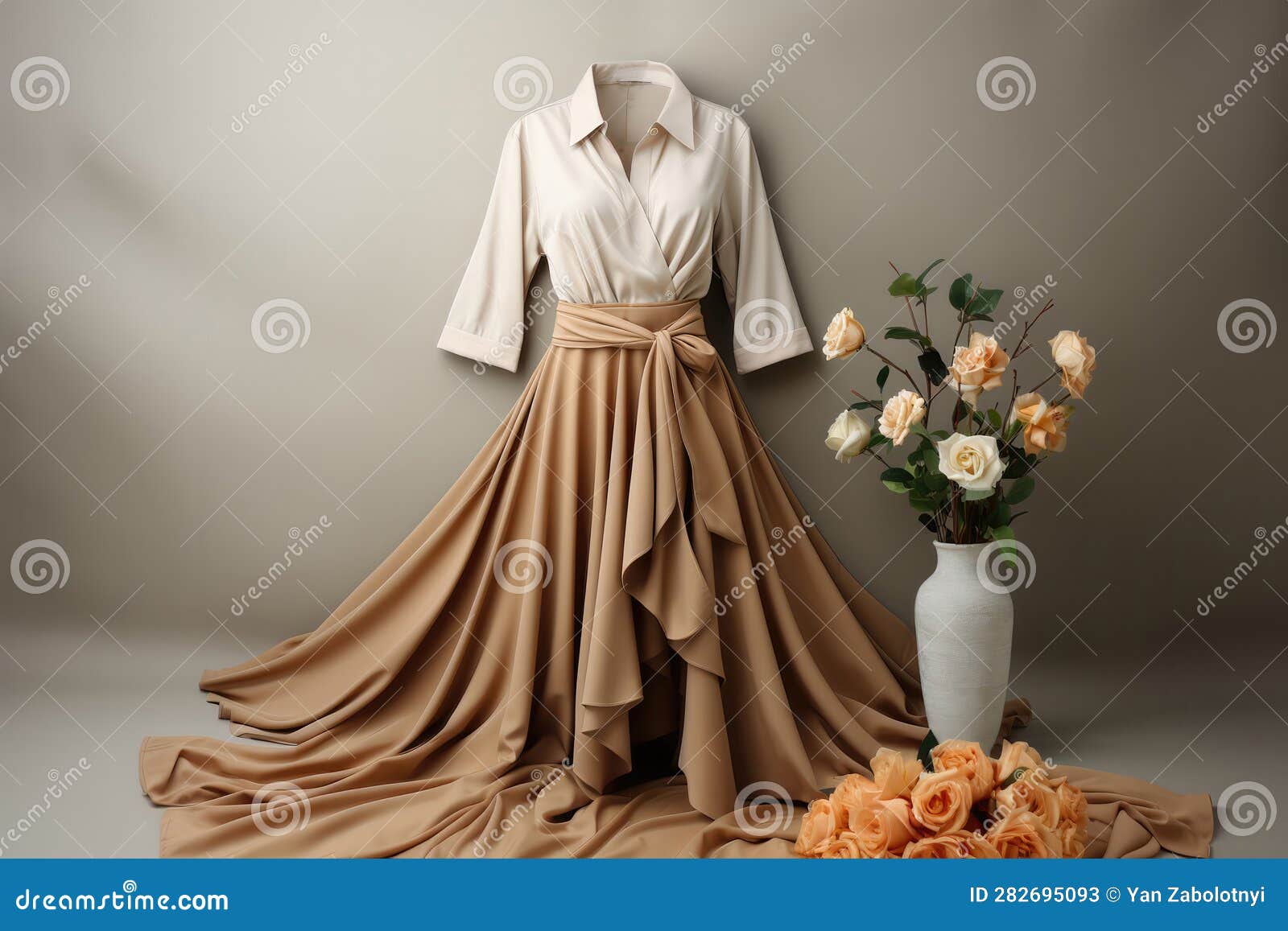 Beige Fabric Wrap Skirt on White Background. Generative AI Stock ...