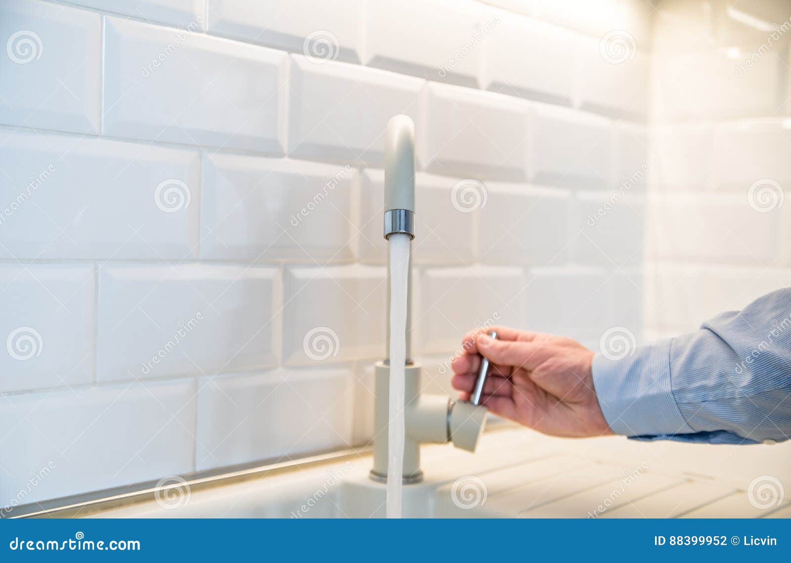 Beige Faucet in the Kitchen Stock Photo - Image of mixer, liquid: 88399952