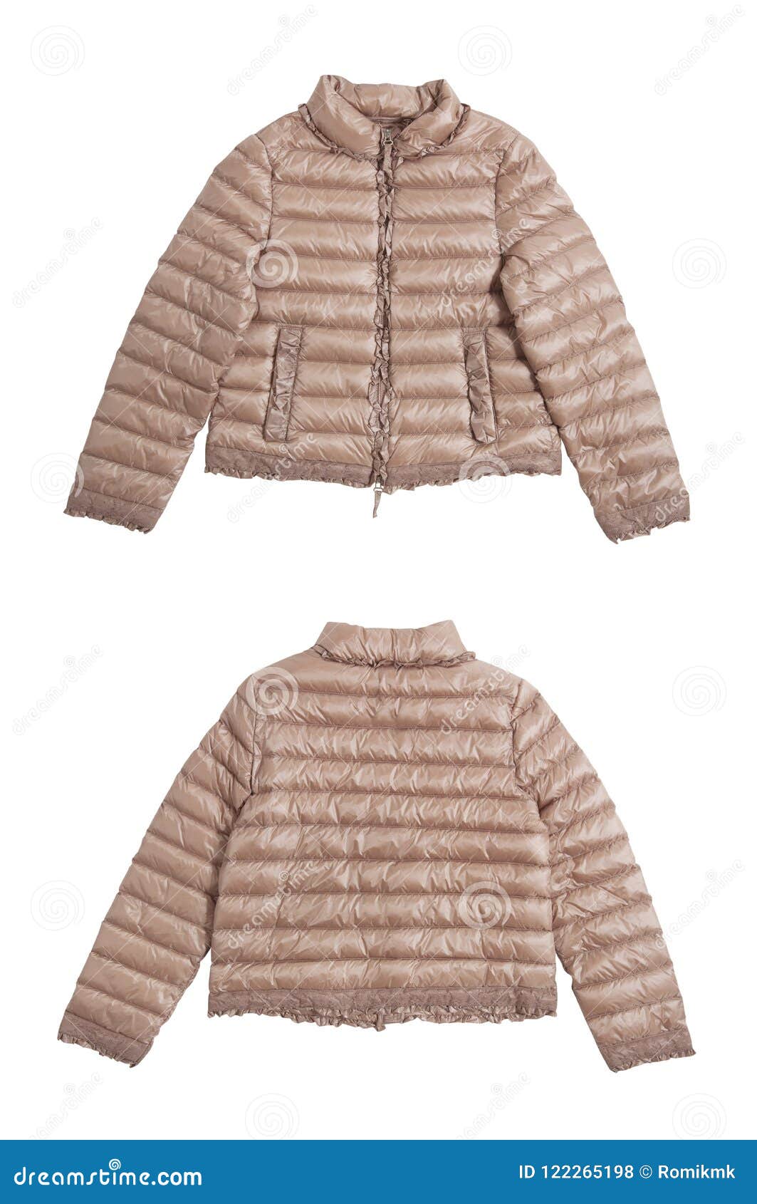 Beige Female Winter Jacket on White Front and Back View Stock Photo ...