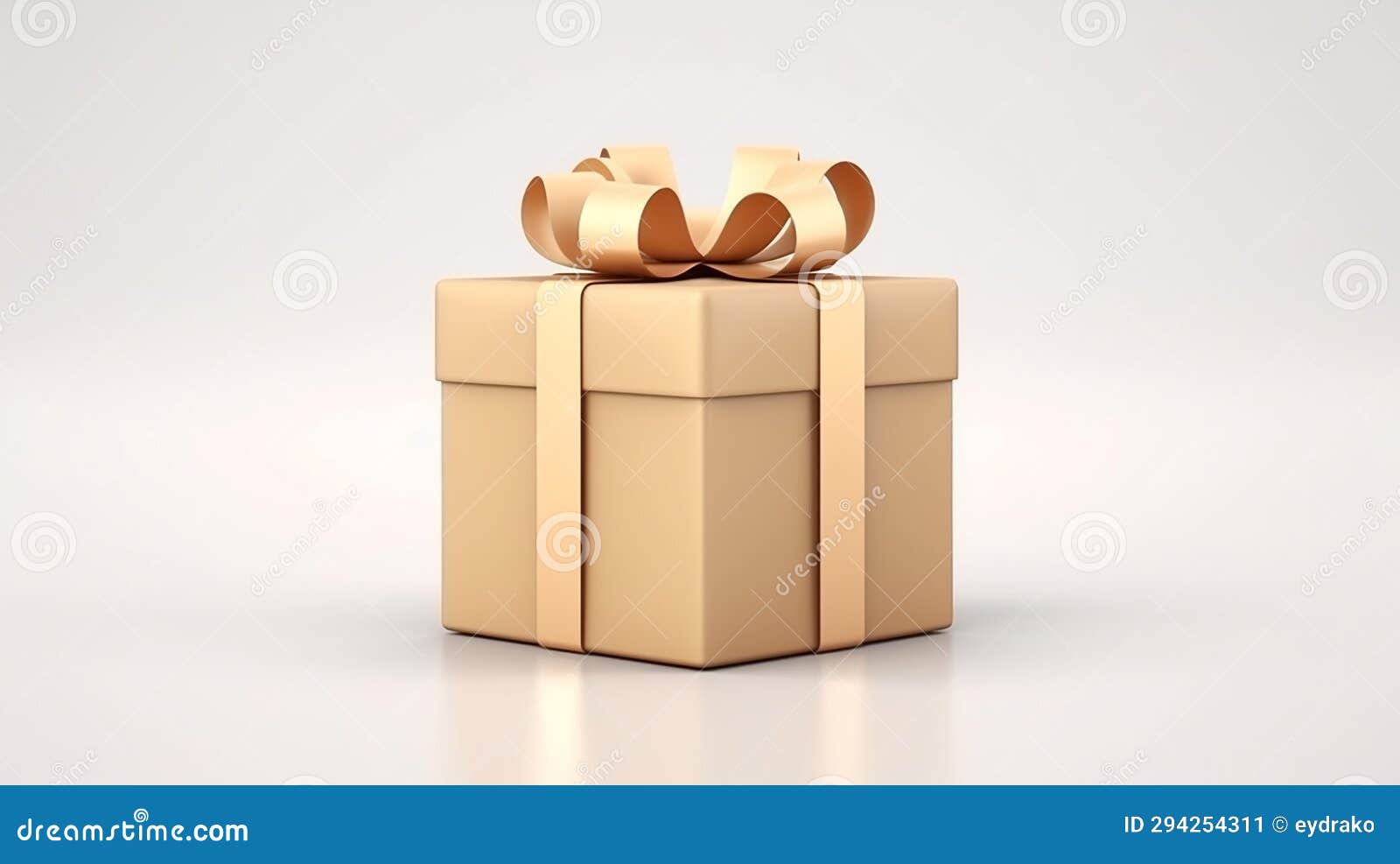 Beige Gift Box with Gold Ribbon Isolated on White. Generative AI Stock ...