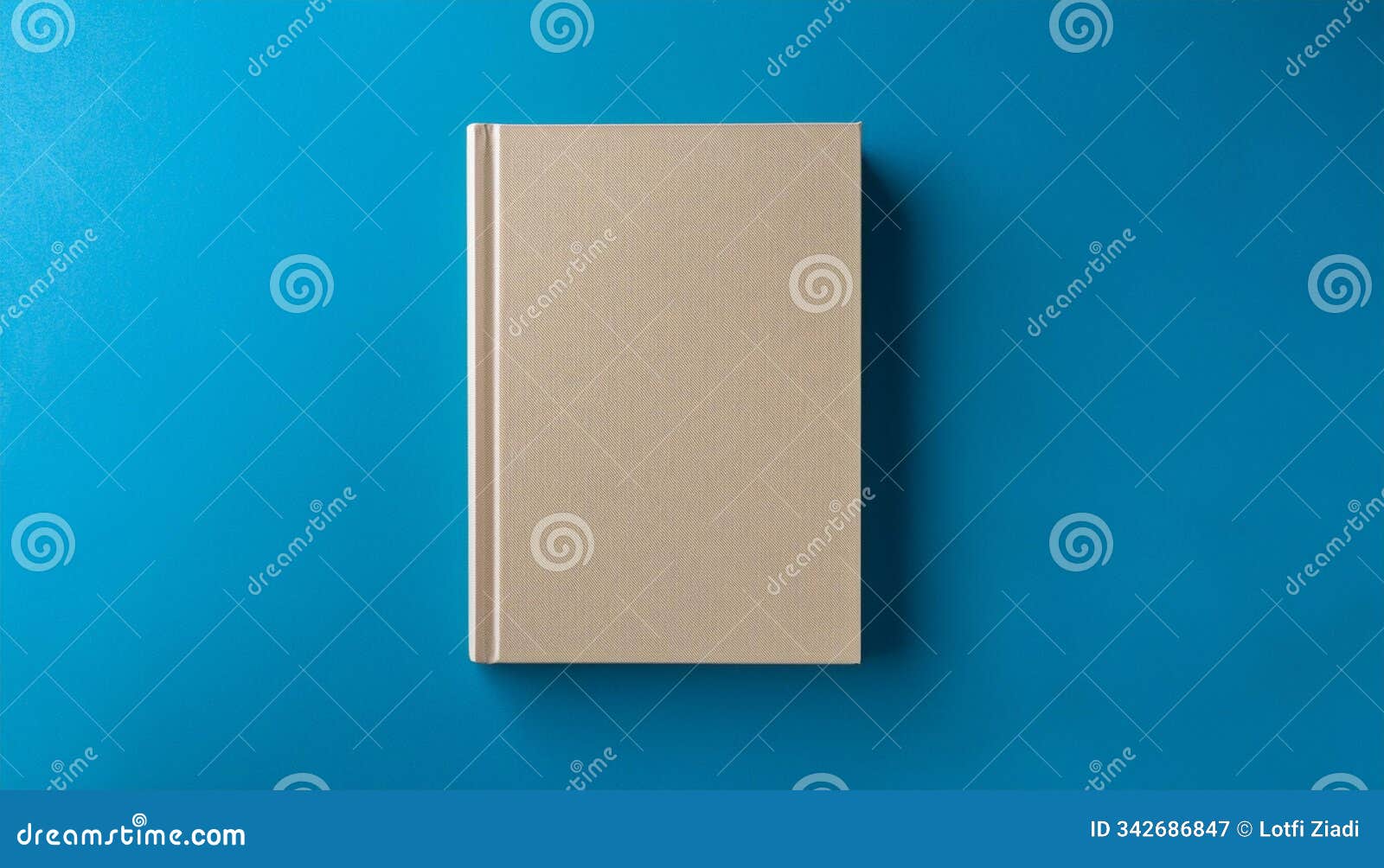 Beige Hardcover Book Mockup on a Blue Background. 3D Rendering Stock ...