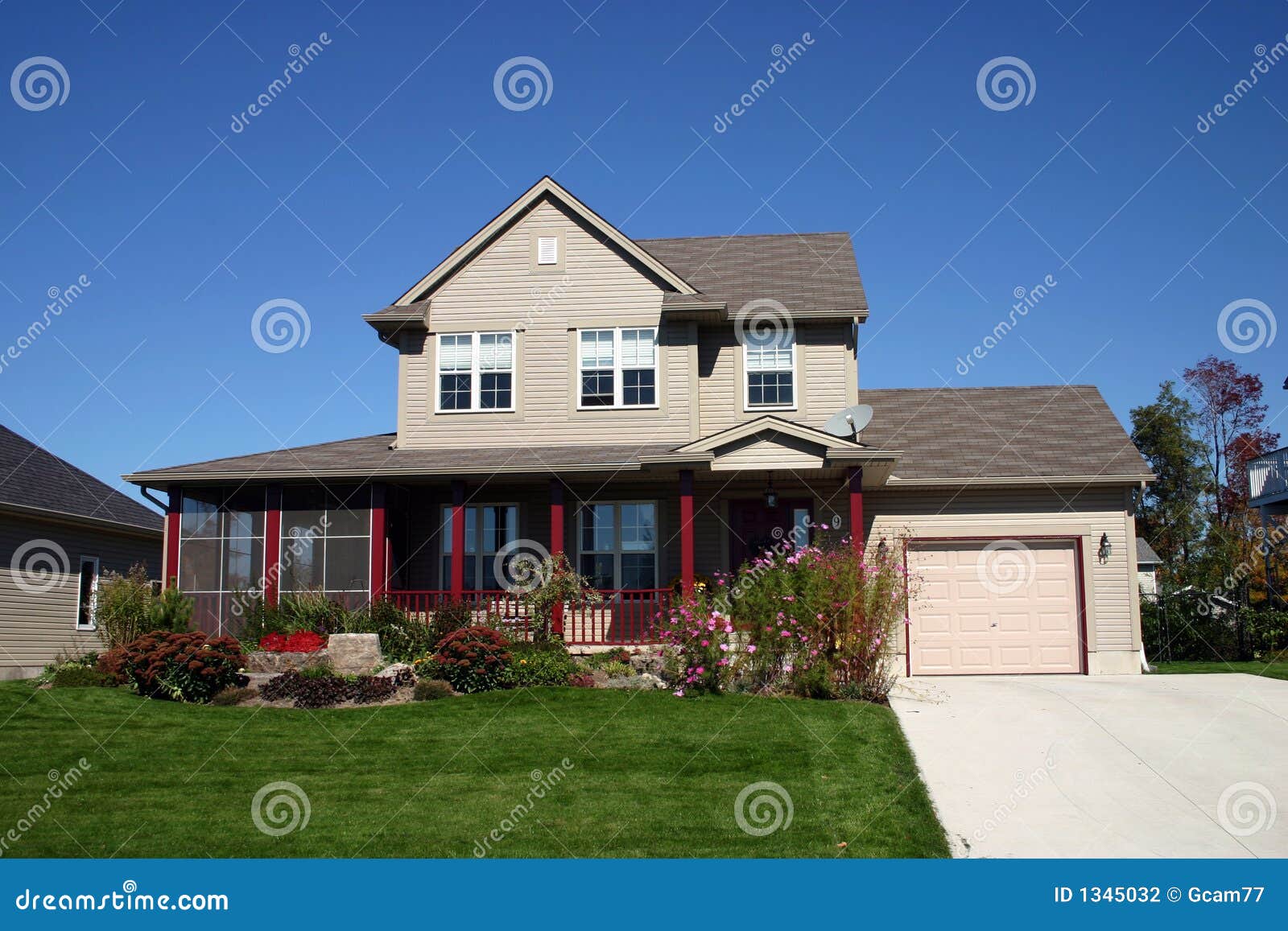 Beige Home with Red Pillars. Stock Photo - Image of ownership, family ...