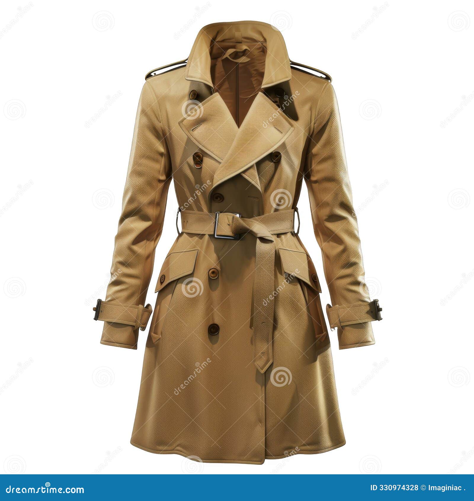 Beige Leather Double-Breasted Trench Coat with Belt Stock Illustration ...