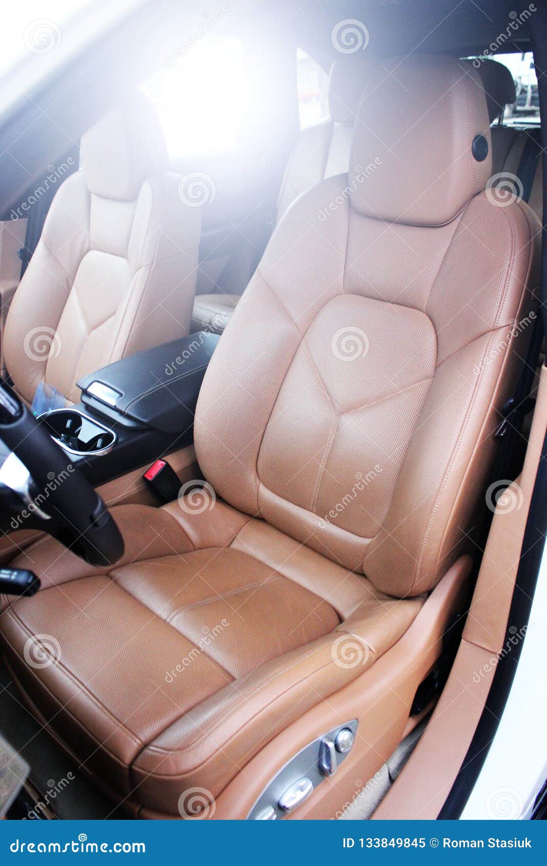 Beige Leather Interior Luxury Car Stock Image - Image of classic, blue ...