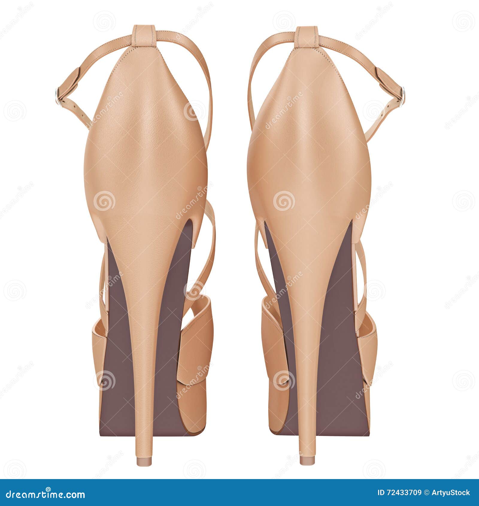 Beige Leather Sandals with Heels, Back View Stock Illustration ...