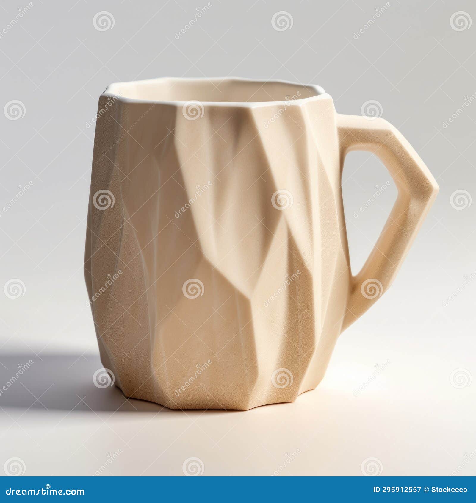 Beige Low Poly 3d Printed Coffee Mug with Unique Texture Stock ...