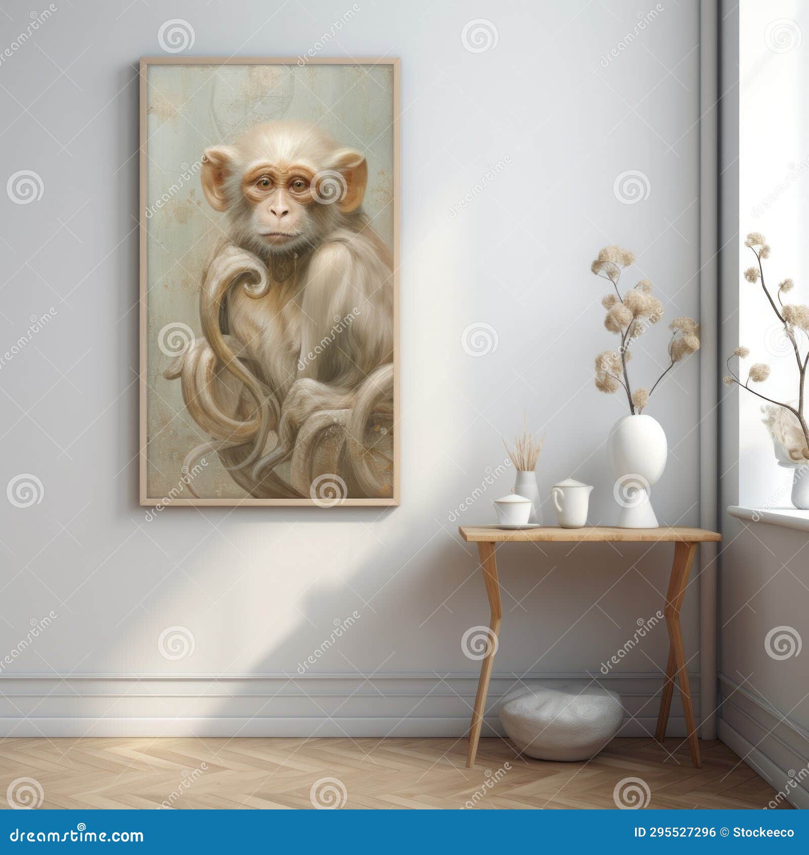 Beige Monkey Wall Art in the Style of Helene Knoop Stock Illustration ...