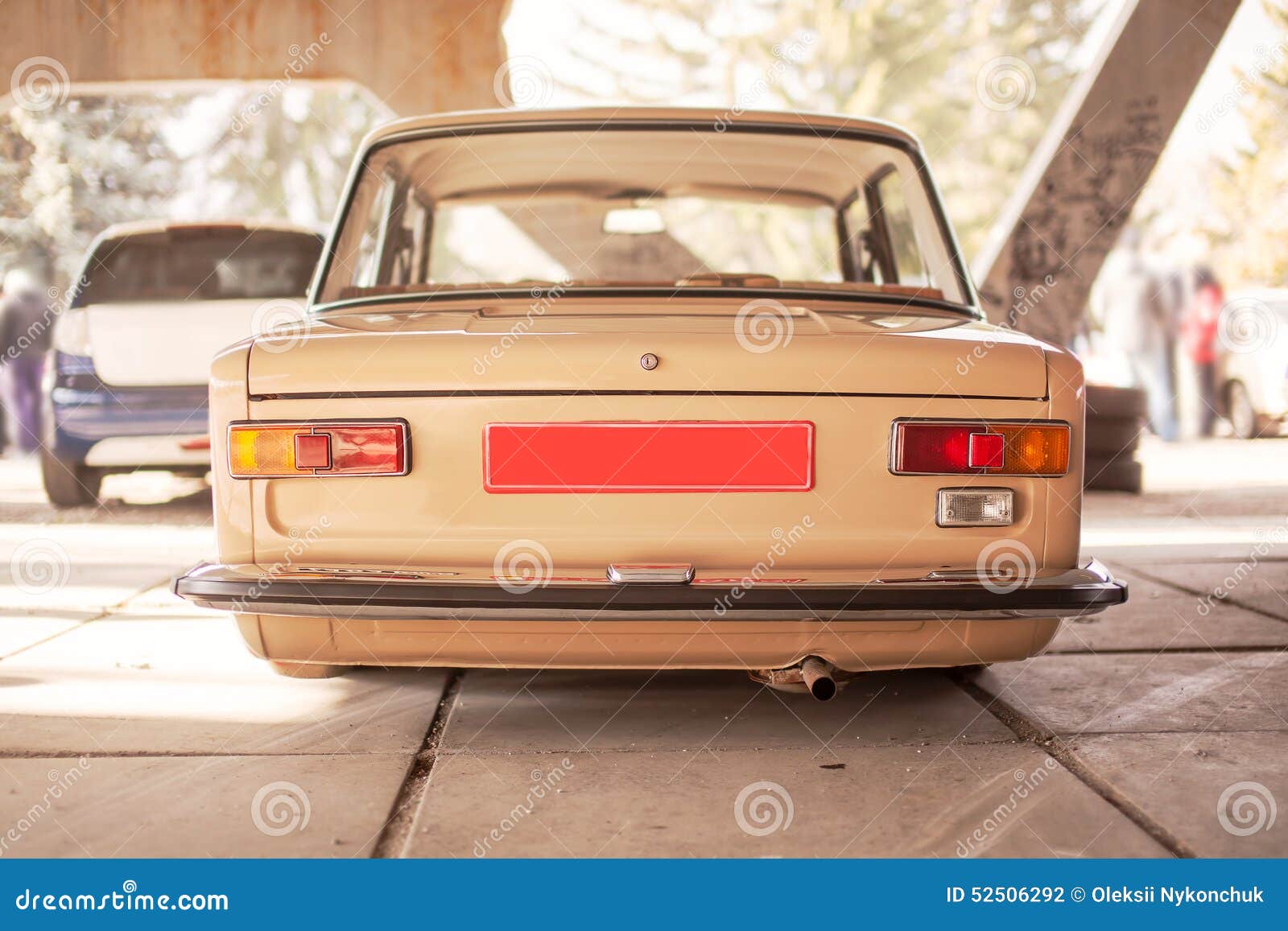 Beige Old Russian Restored Car, Back View Stock Photo - Image of ...