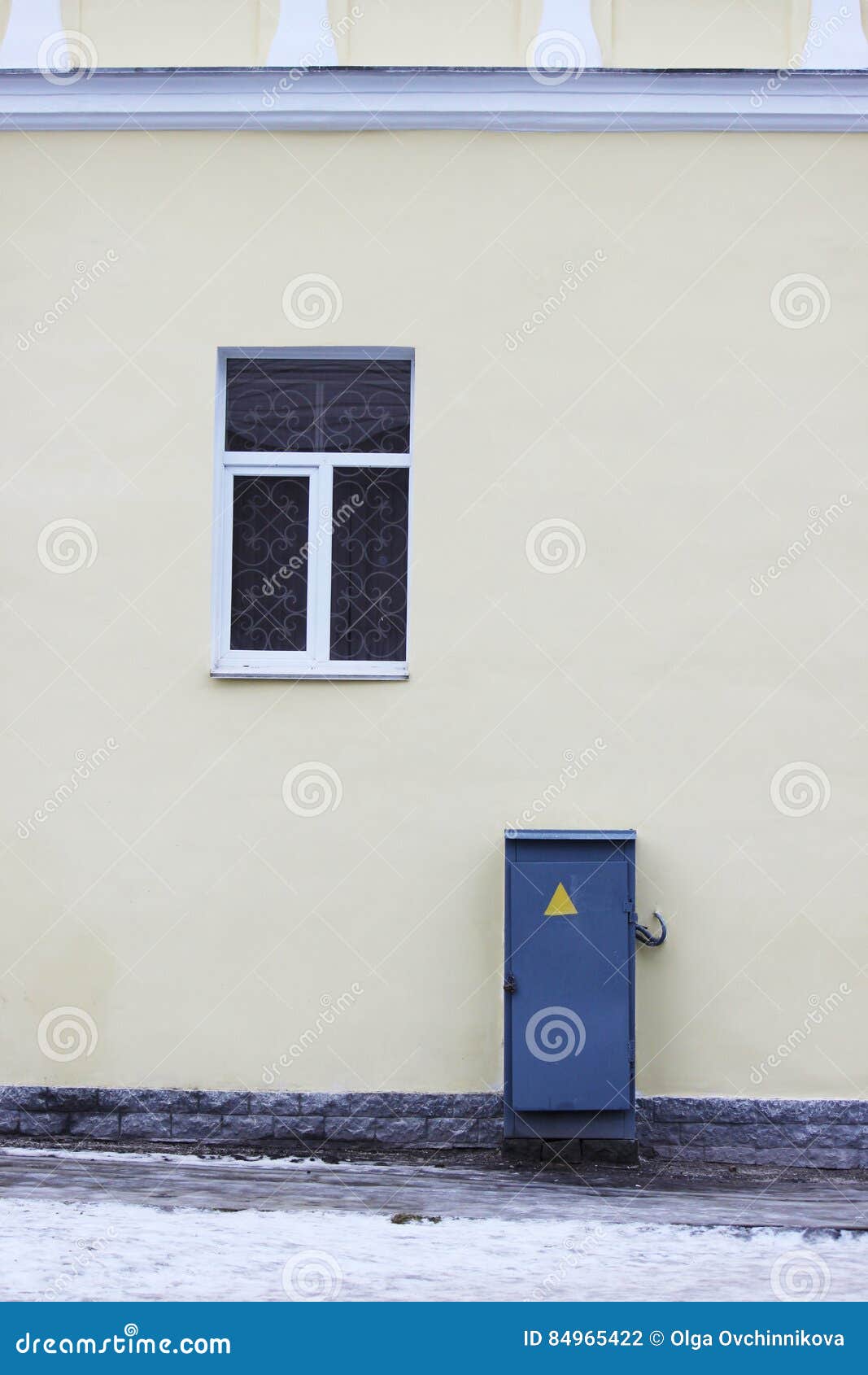 Beige Outer Wall of the House, Window and Transformer Cabinet. Stock ...