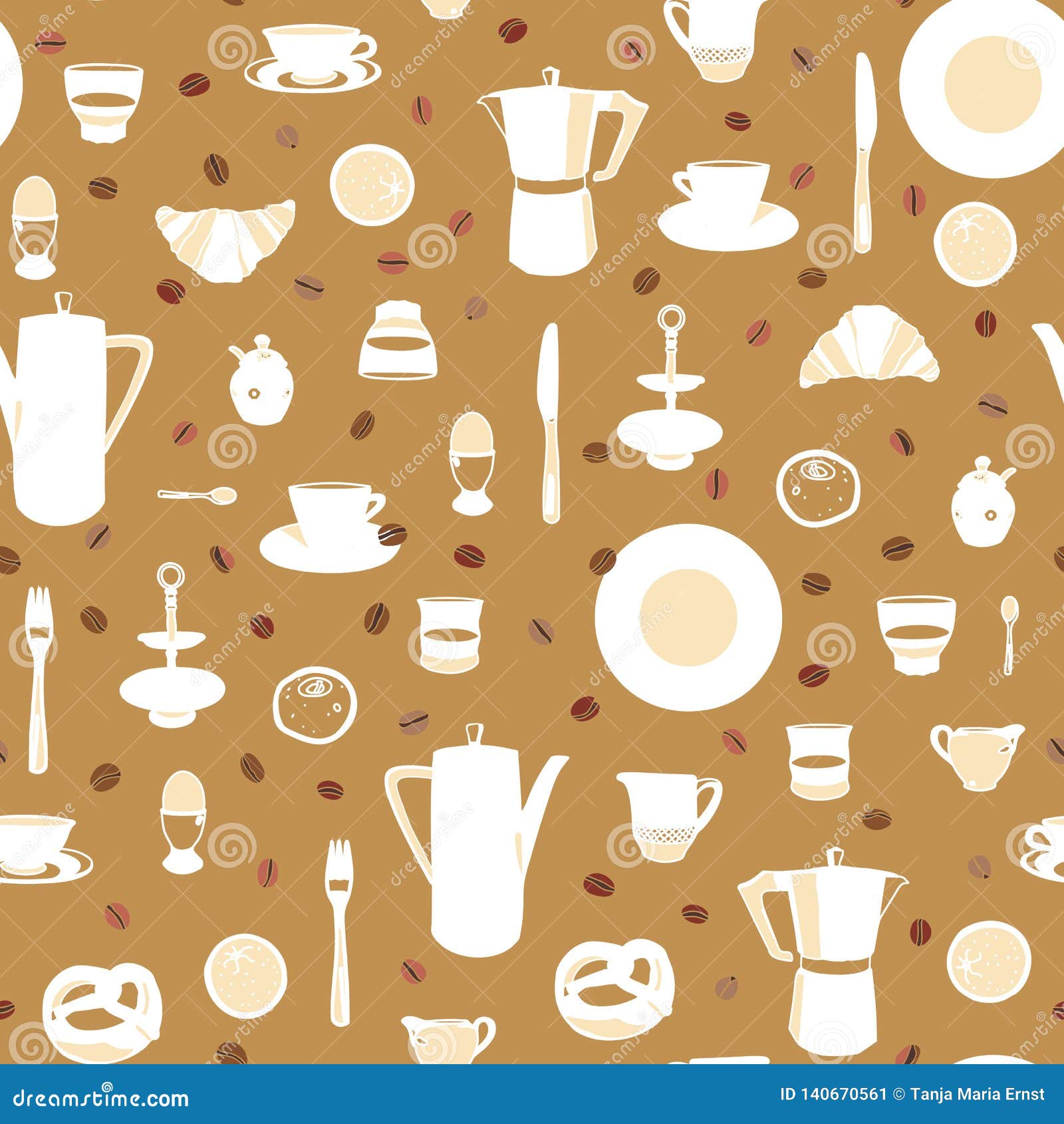 Beige Pattern with Breakfast Table. Stock Vector - Illustration of ...