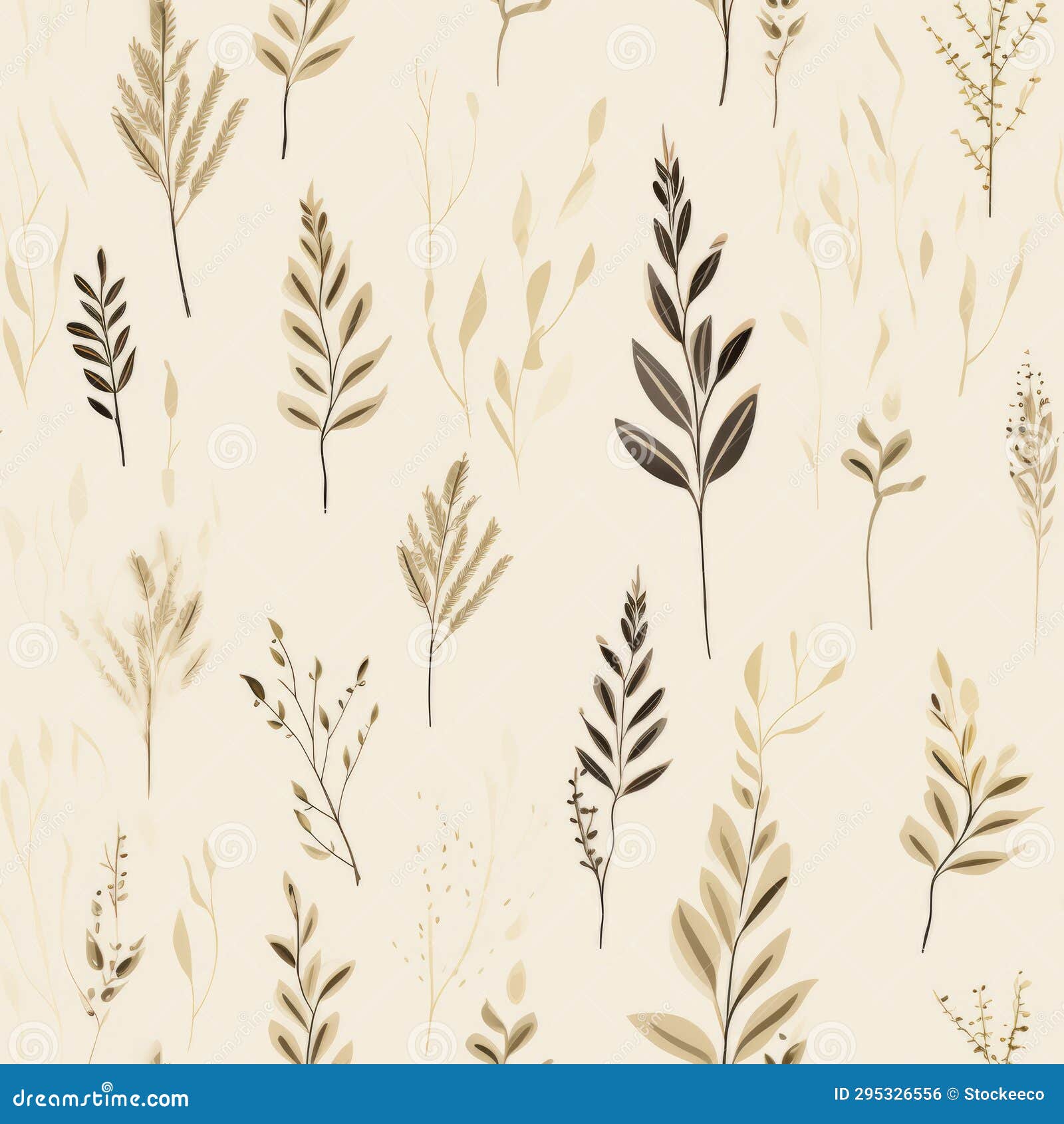 Beige Plant Pattern on Beige Background - Dynamic Brushwork Style Stock ...