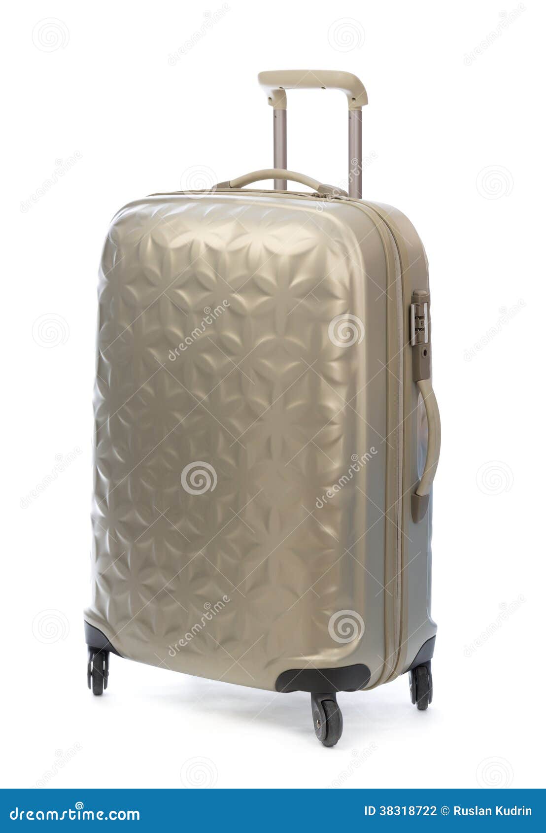 Beige Plastic Suitcase on Wheels for Travel. Stock Photo - Image of ...