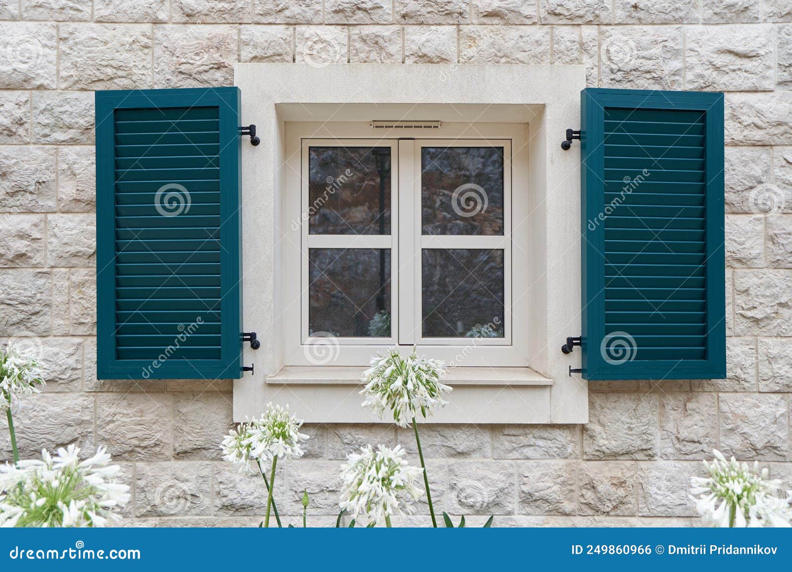 Beige Plastic Window with Open Window Shutters Stock Photo - Image of ...