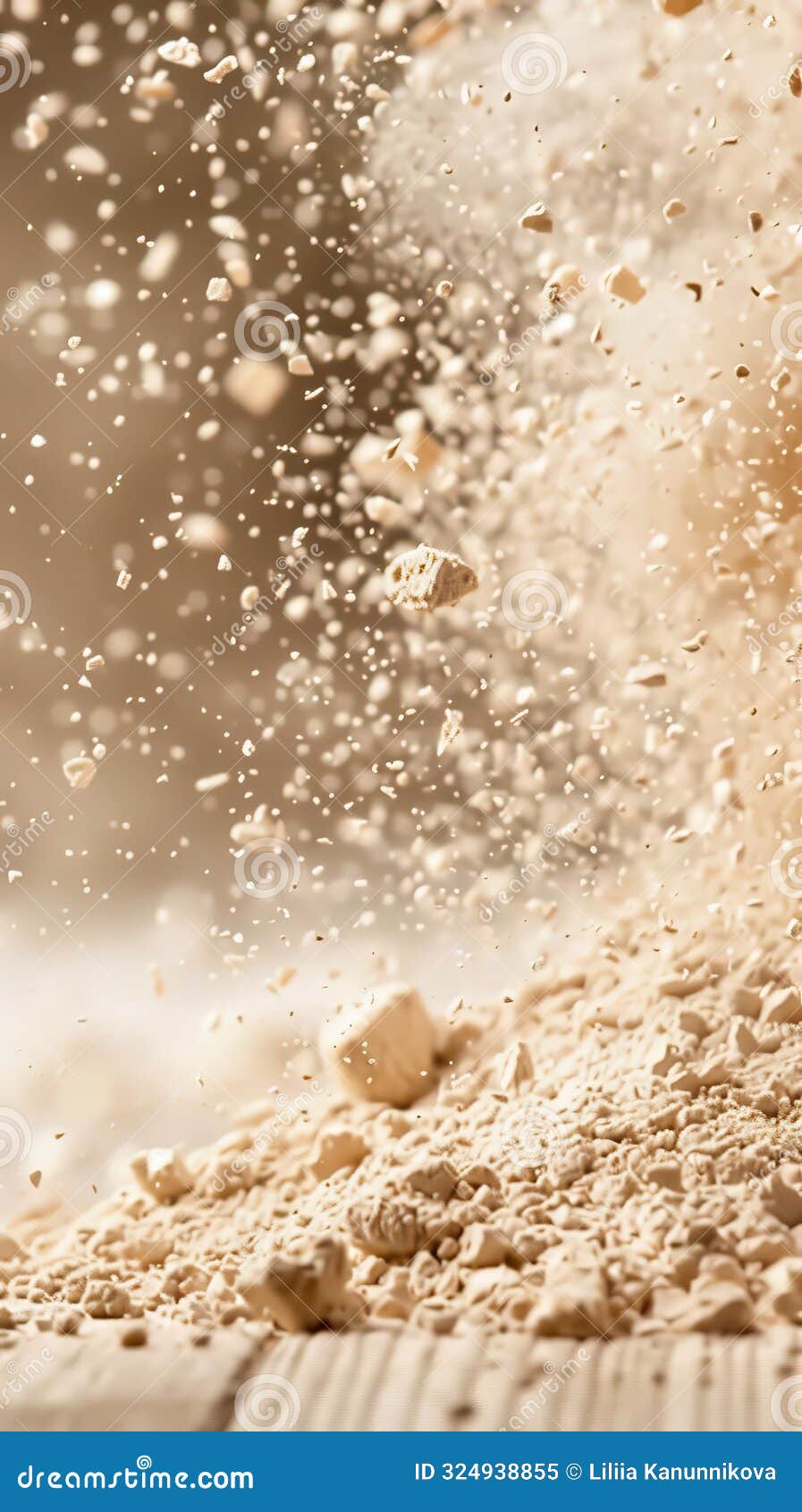 Beige Powder Explodes Upwards, Creating a Cloud of Dust and Debris ...