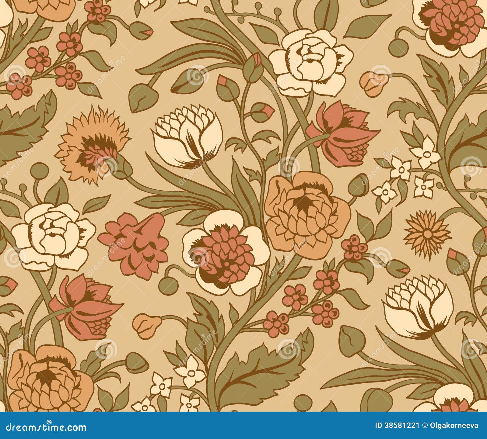 Beige seamless pattern stock vector. Illustration of flora - 38581221