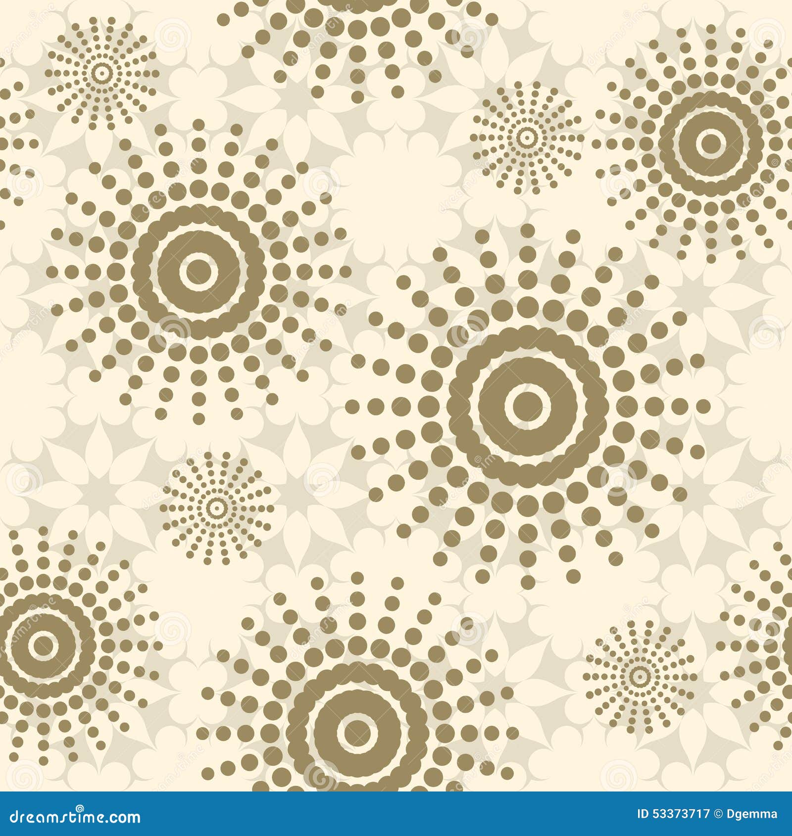 Beige Seamless Pattern with Flowers, Circles and Dots. Stock Vector ...