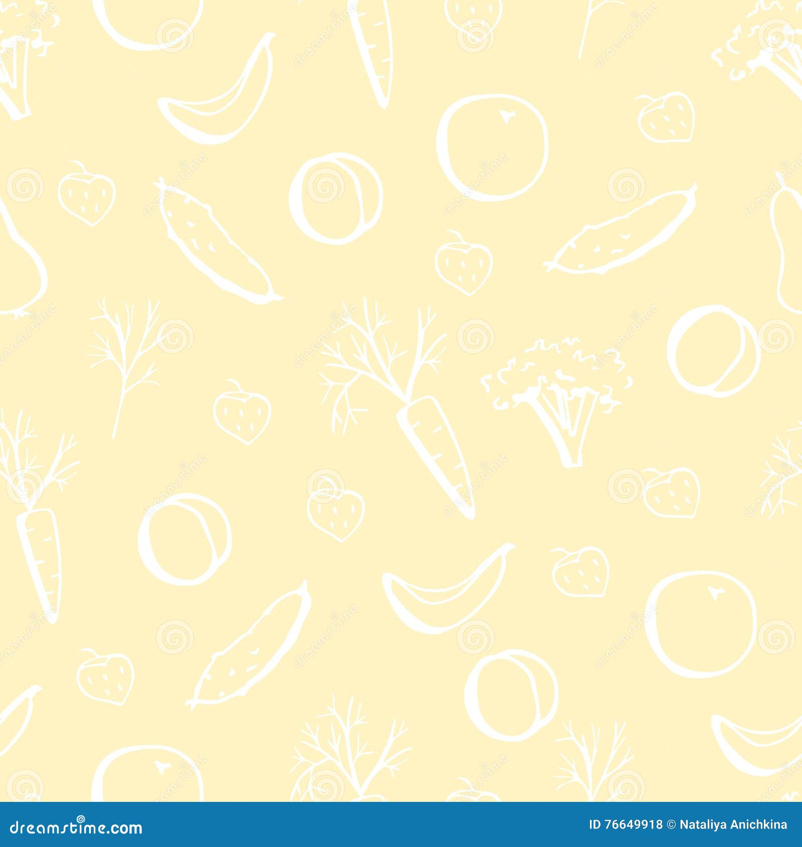 Beige Seamless Pattern With Fruits And Vegetables Stock Vector ...