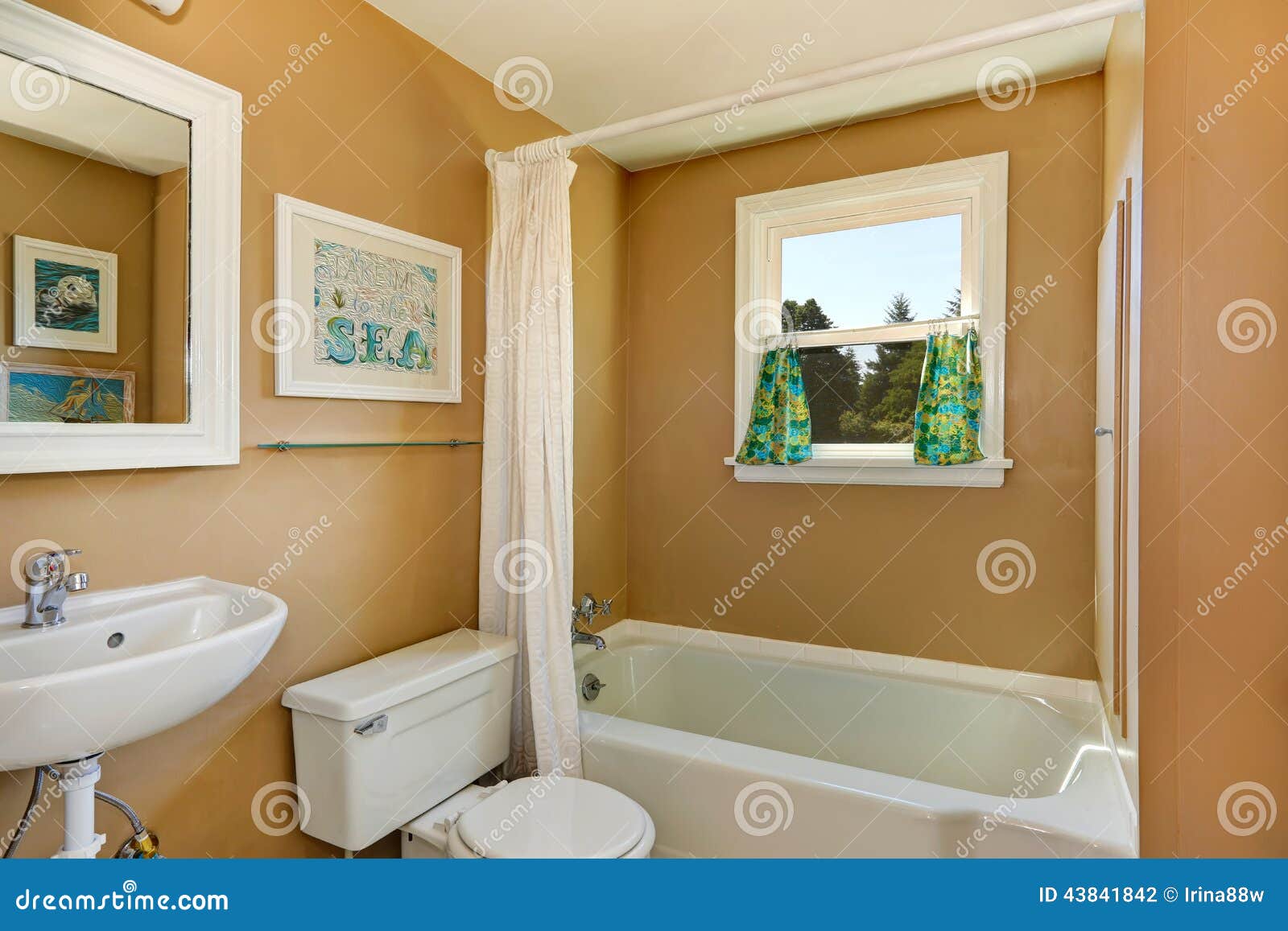 Beige Simple Bathroom with Window Stock Photo - Image of interior ...