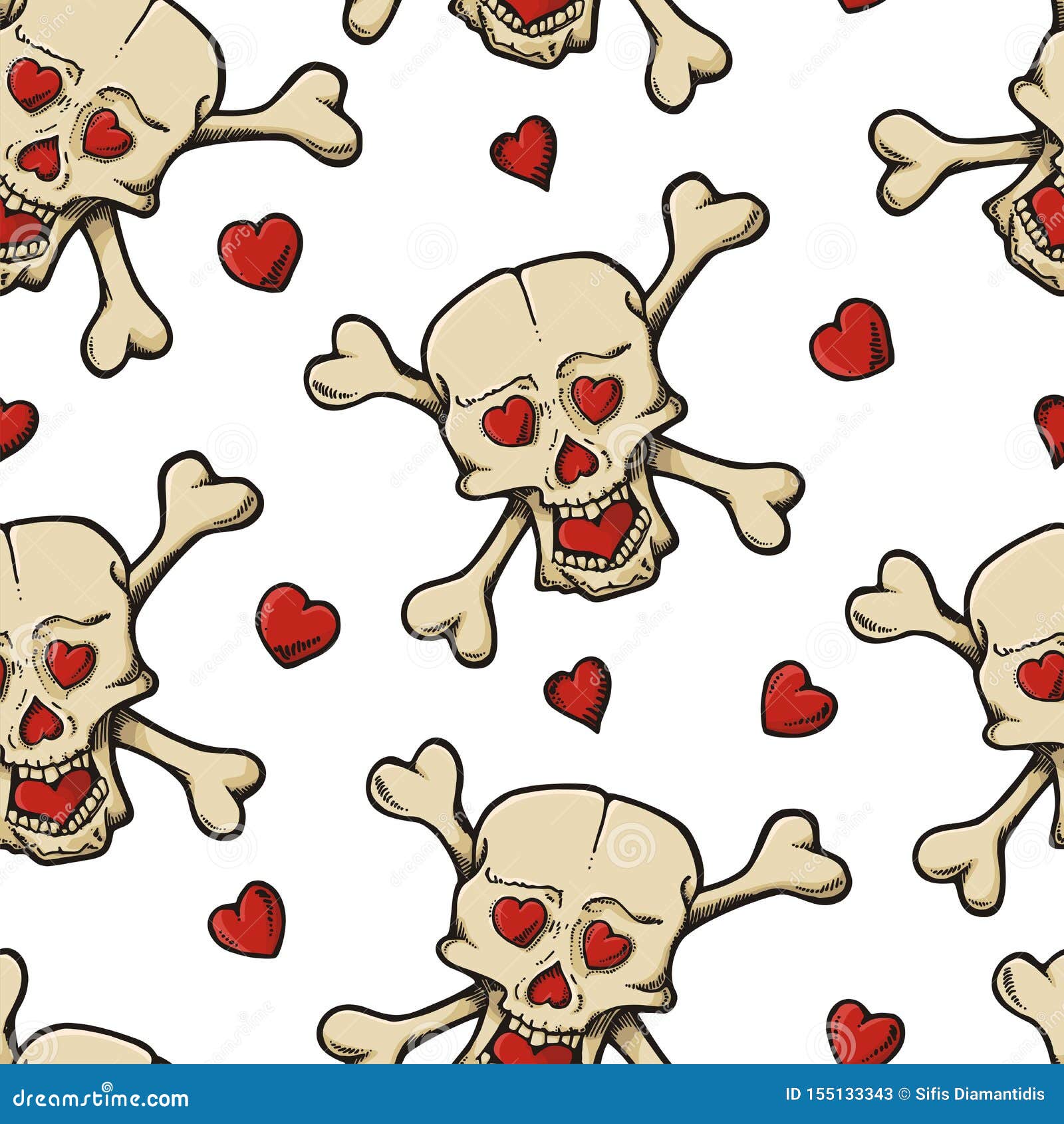 Skull with Hearts Pattern stock vector. Illustration of head - 155133343