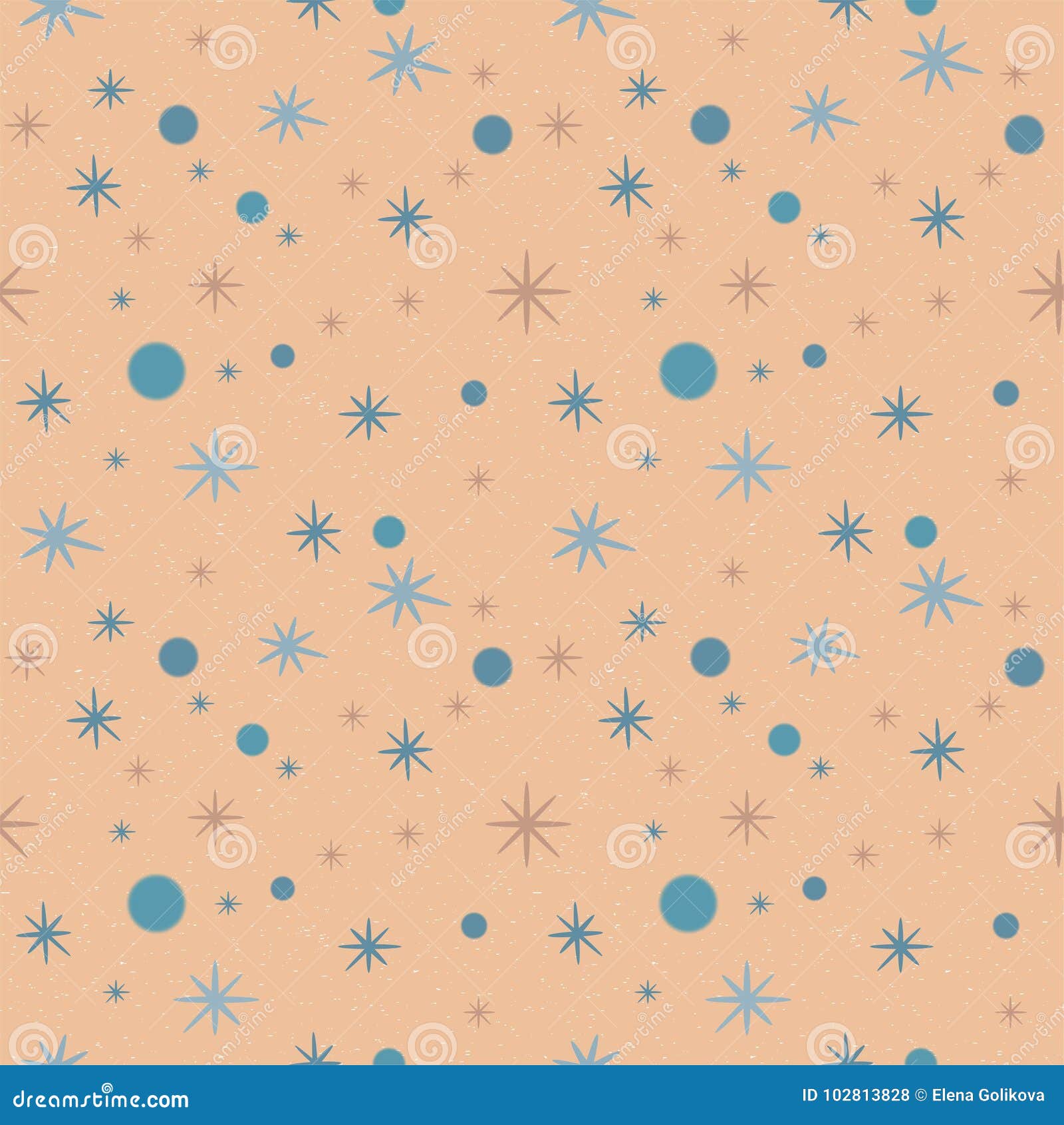 Beige Speckled Pattern with Blue Stars and Circles Stock Vector ...